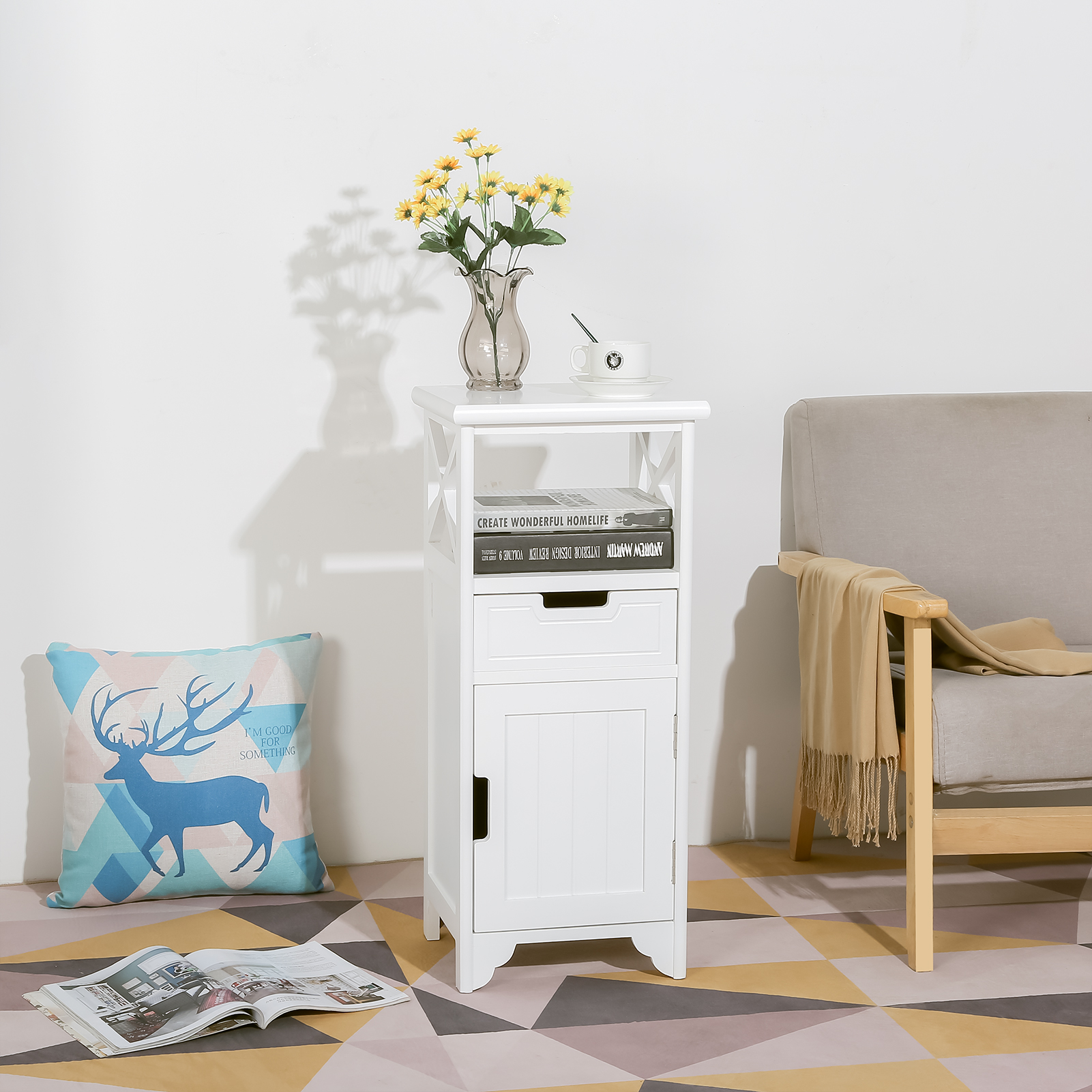 BECTSBEFF End Table with Drawer and Doors(Fully Assembled), Floor ...