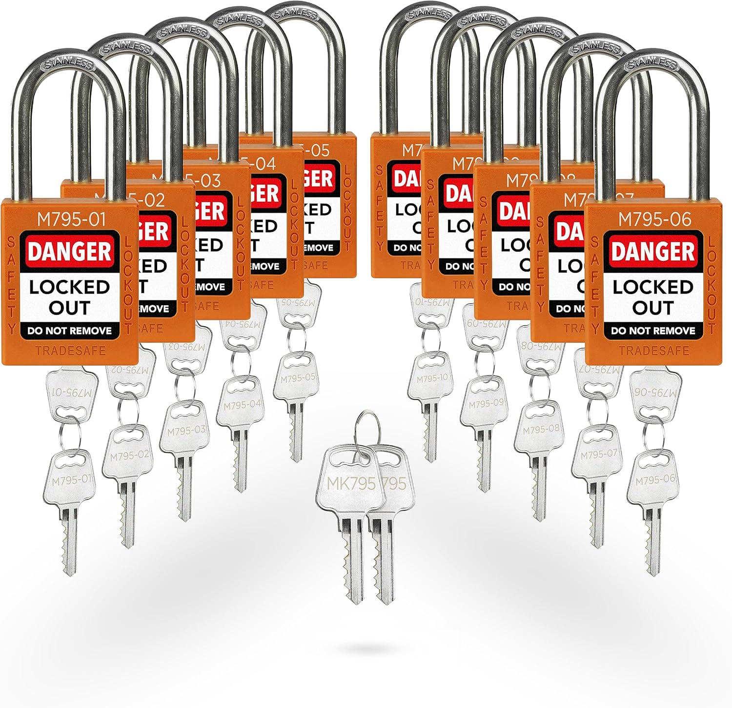 TRADESAFE Lockout Tagout Locks Set with Master Keys - 10 Orange Loto ...