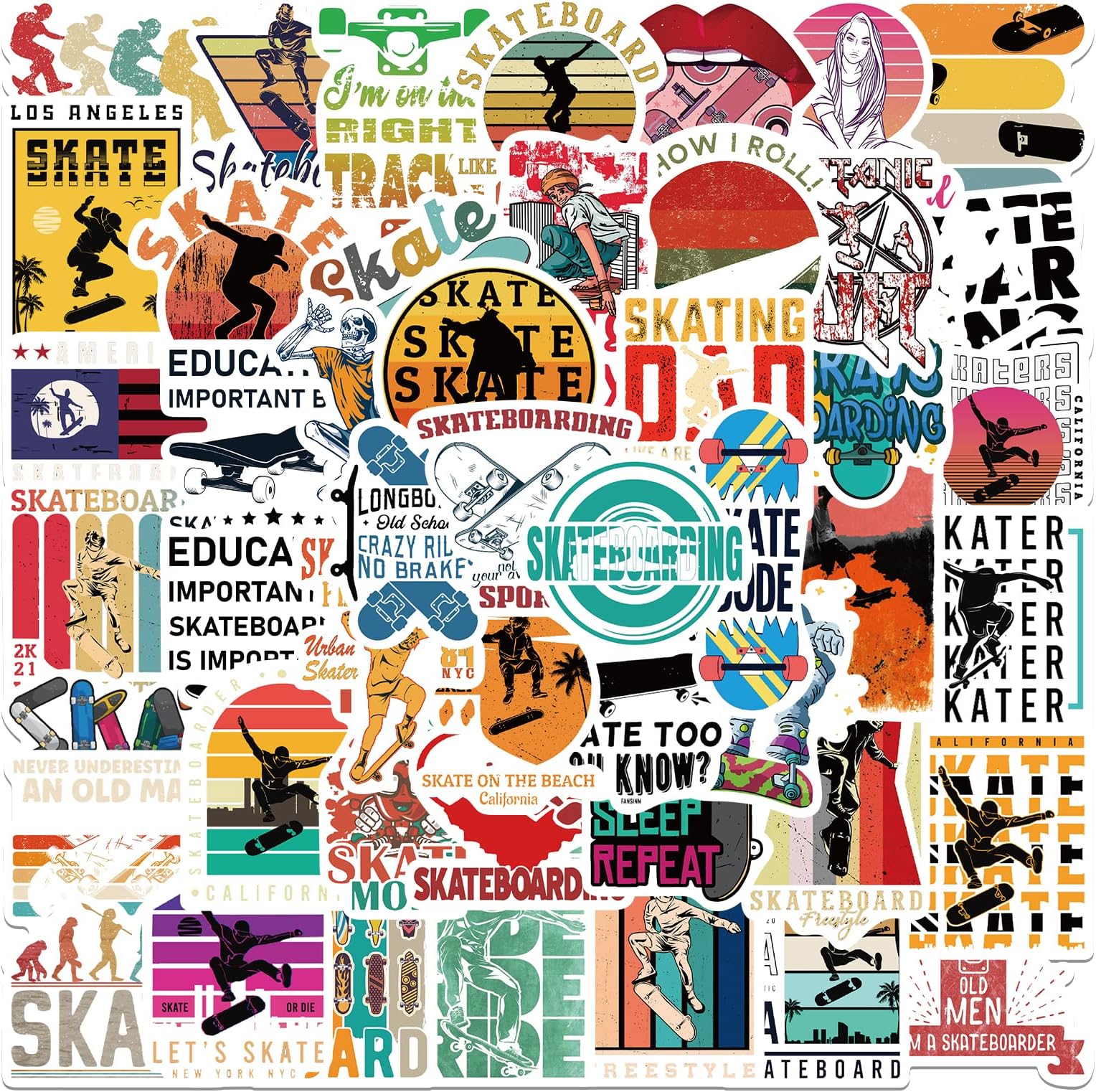 Amazon.com: 55 PCS Skateboard Stickers,Skater Aesthetic Stickers Pack ...