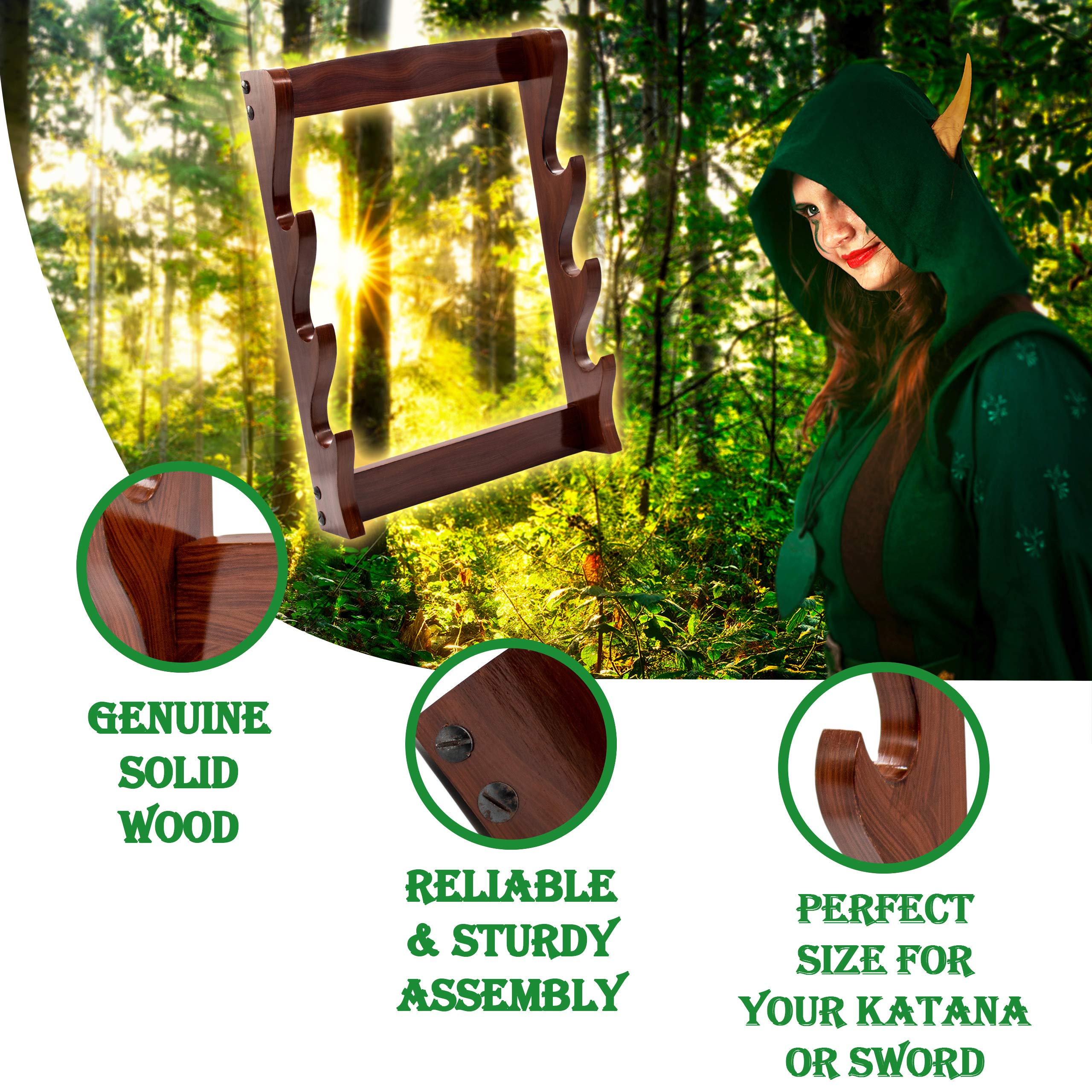 Mythrojan Solid Wood Sword Stand Medieval Sword Wall Mount Samurai ...