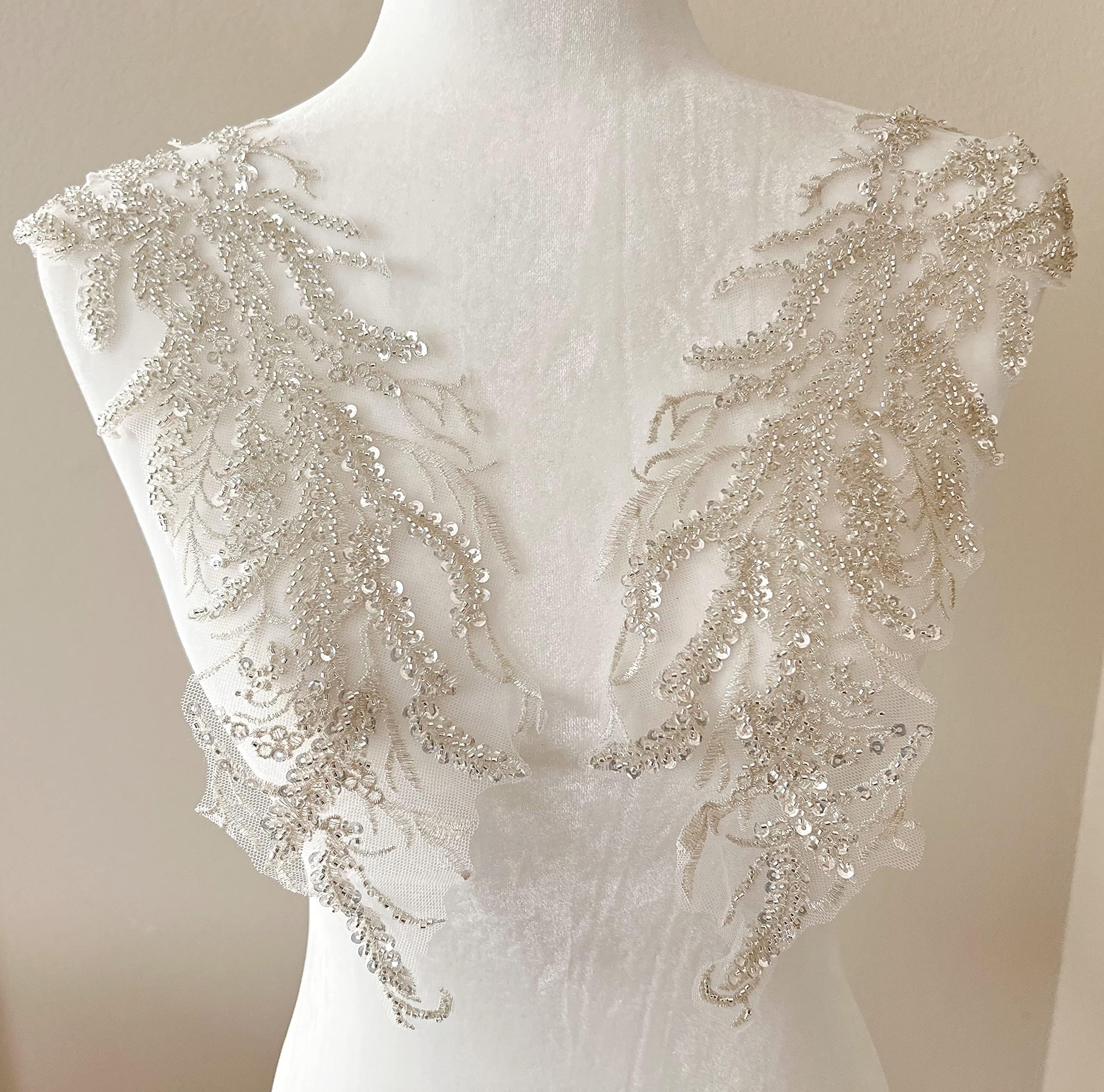 Amazon.com: Silver applique lace, bodice applique, Silver rhinestone ...