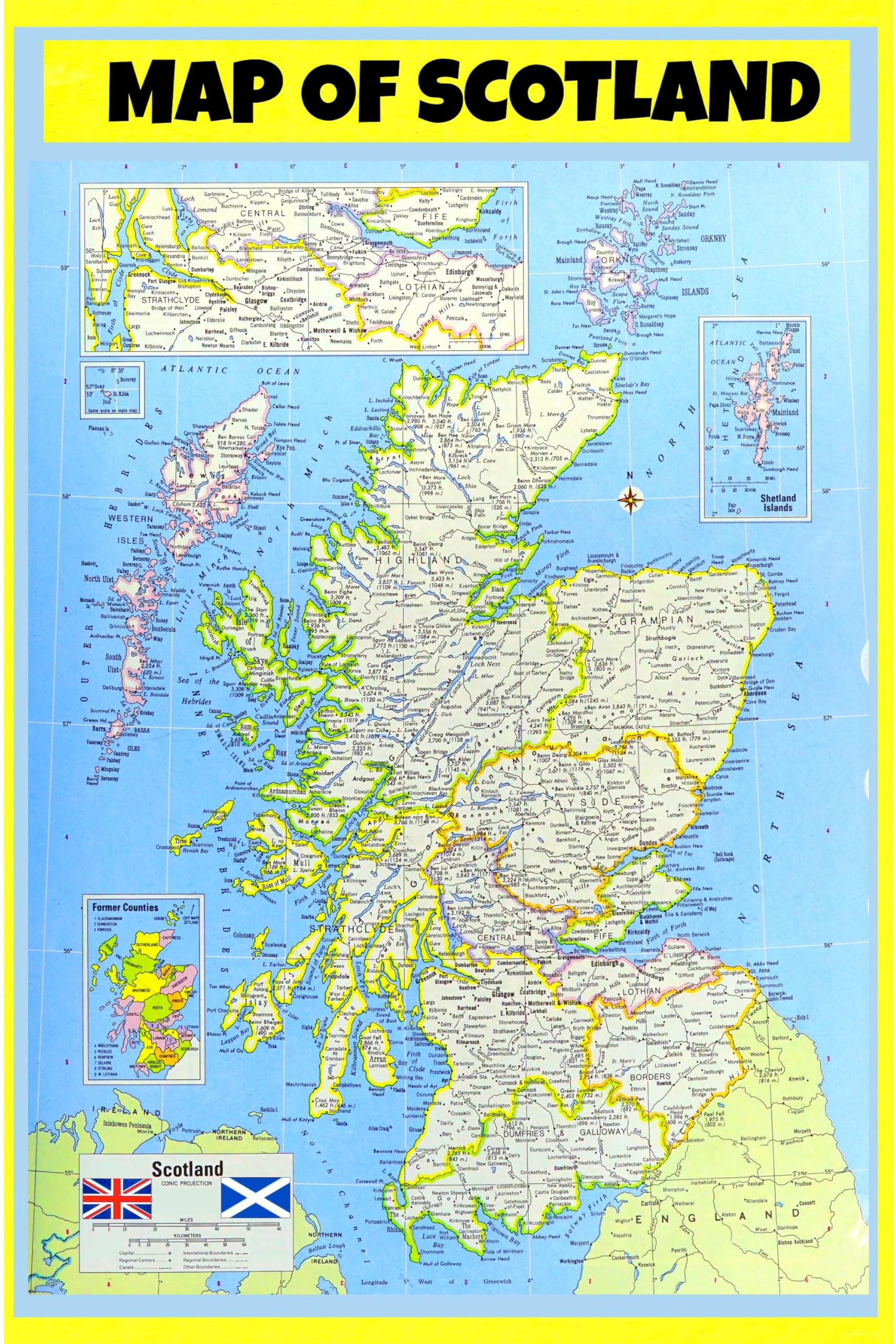 Amazon.com: Map of Scotland 18x24 - Laminated Wall Map Poster Print ...