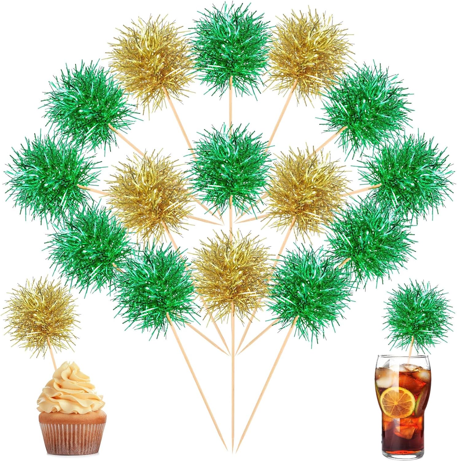 Amazon.com: Chinco 100 Pcs Foil Firework Cupcake Toppers Sparkle Tinsel ...