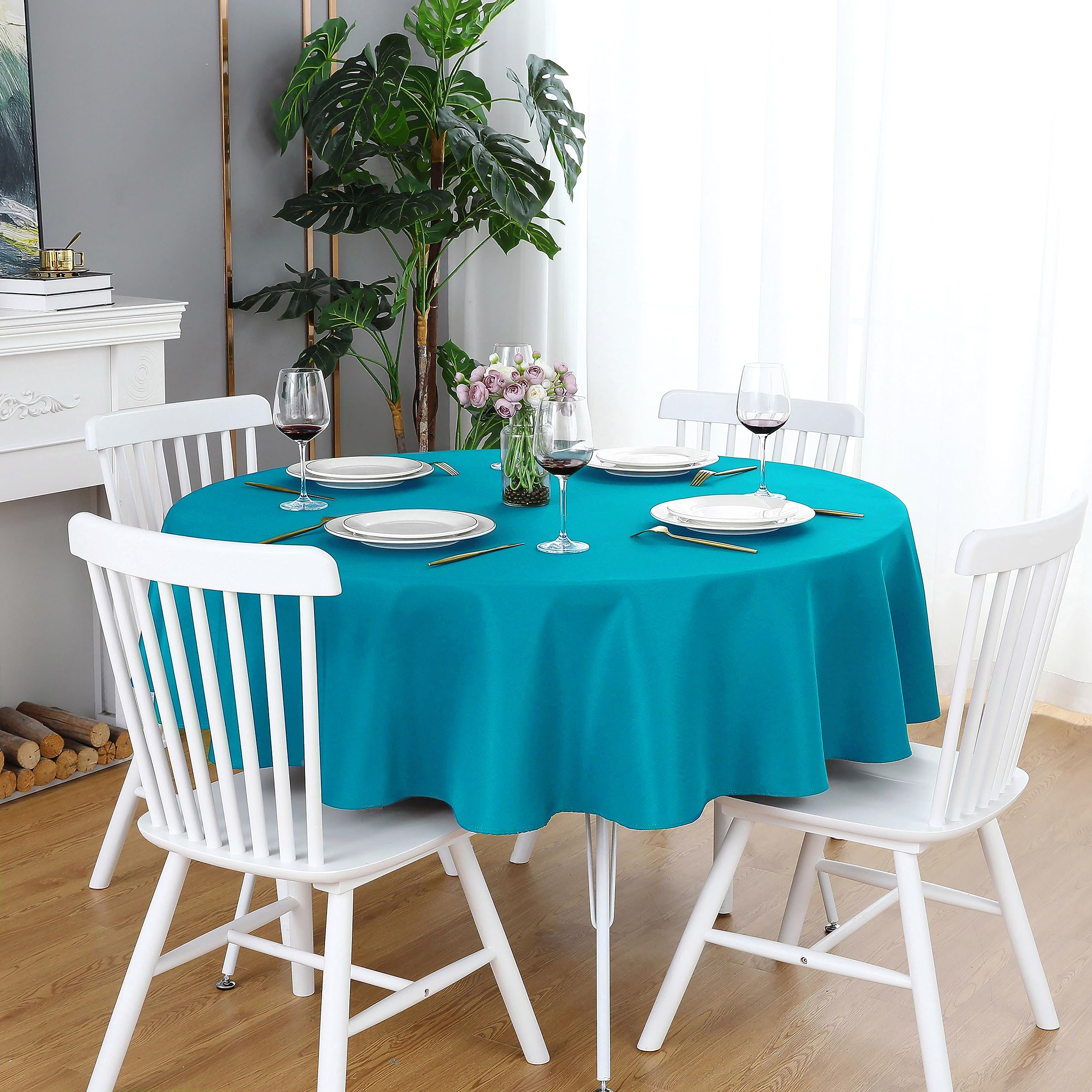 Amazon.com: FOLINS&HOME Teal Round Tablecloth - 48 Inch Turquoise ...