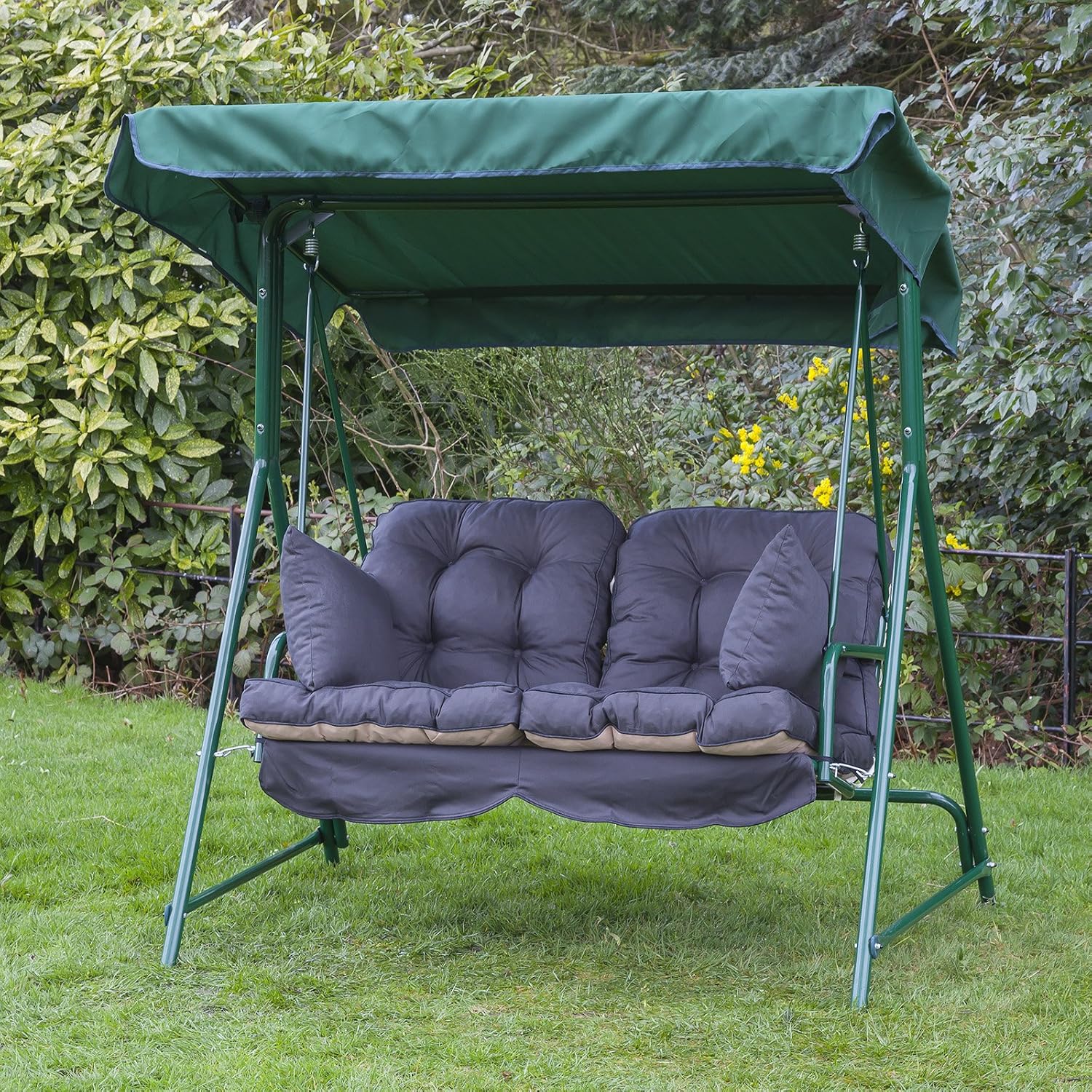2 Seater Garden Hammock Green Swing Seat with Luxury Cushions - Plain ...