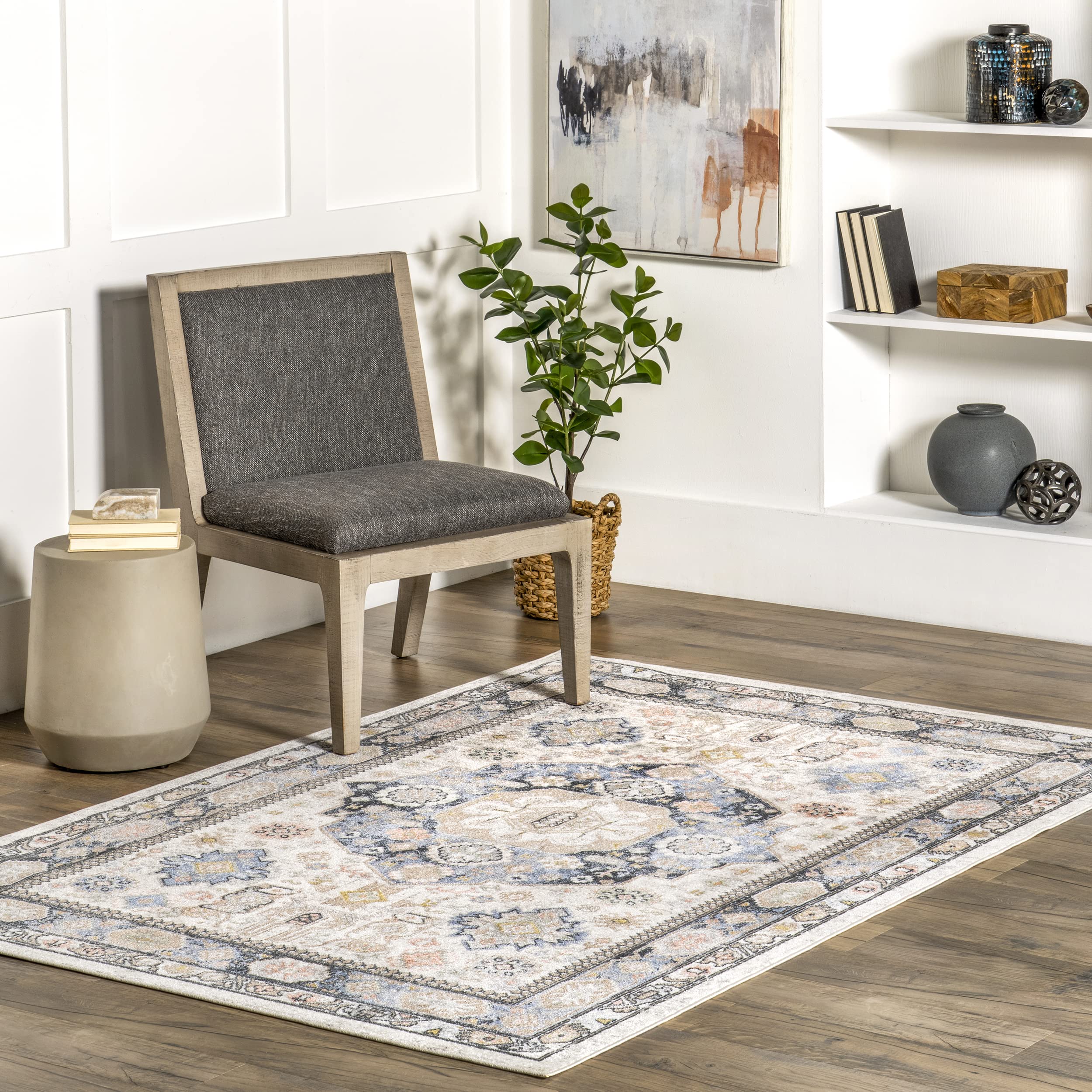 nuLOOM Lesia Persian Medallion Machine Washable Area Rug, 5x8, Beige