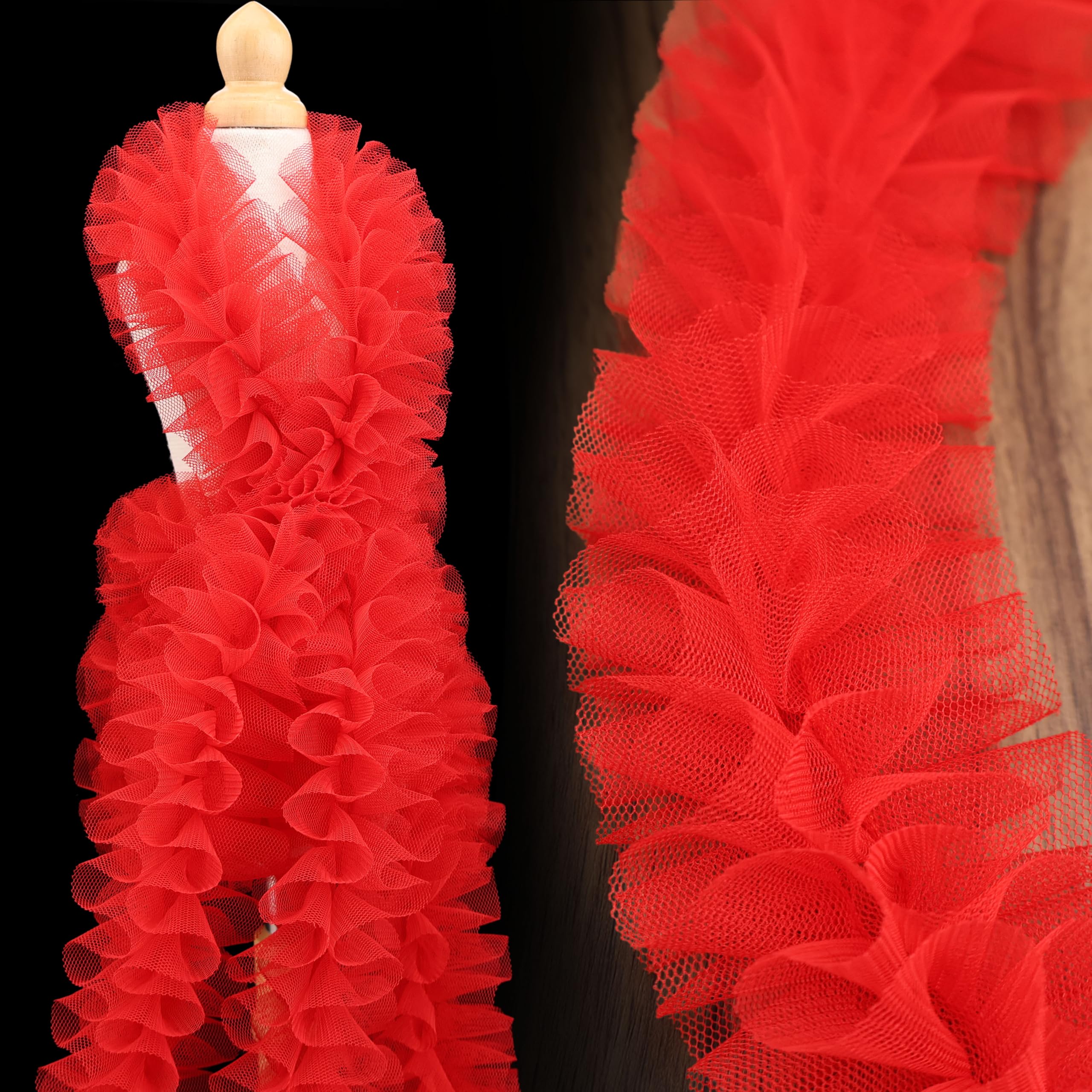 Amazon.com: Red Ruffle Pleated Lace Trim 2 Yards Satin Ribbon Gather ...
