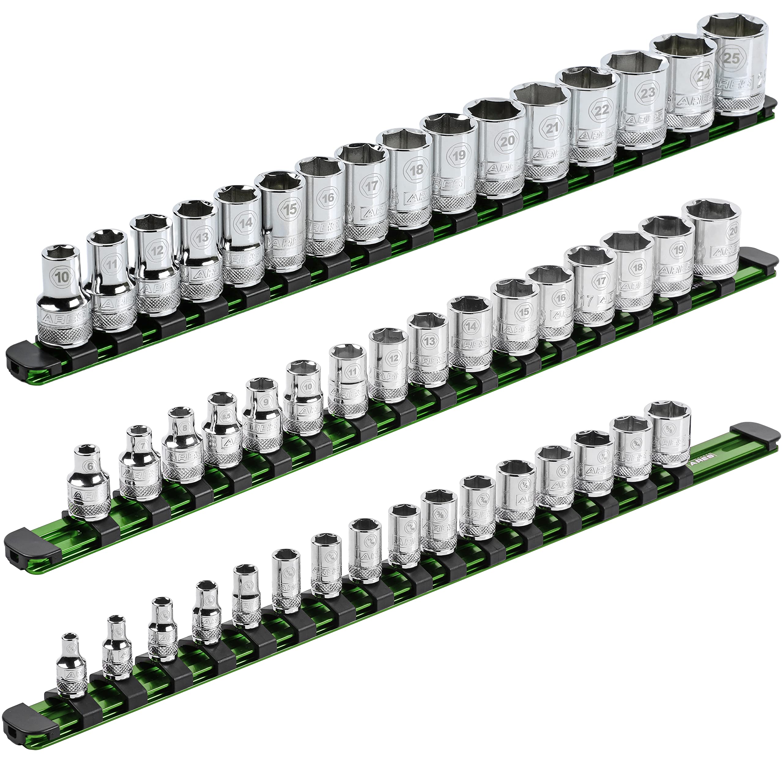 Snapklik.com : ARES 60126-3-Piece Green 17-Inch Aluminum Socket Rail Set