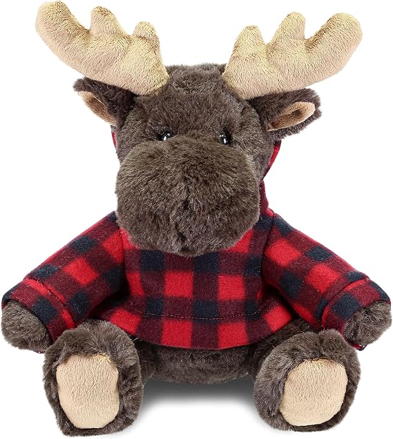 Amazon.com: DolliBu Plush Moose with Red Plaid Hoodie - Soft Huggable ...
