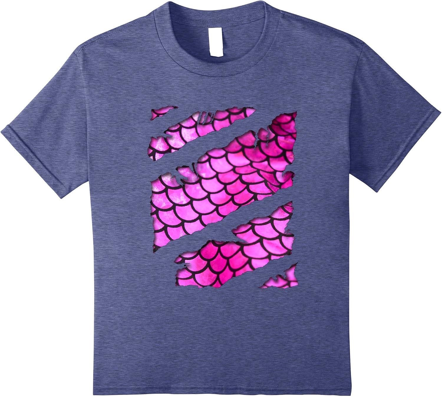 Amazon.com: Mermaid Scales T-Shirt Ripped Chest Pink Fish Scale ...