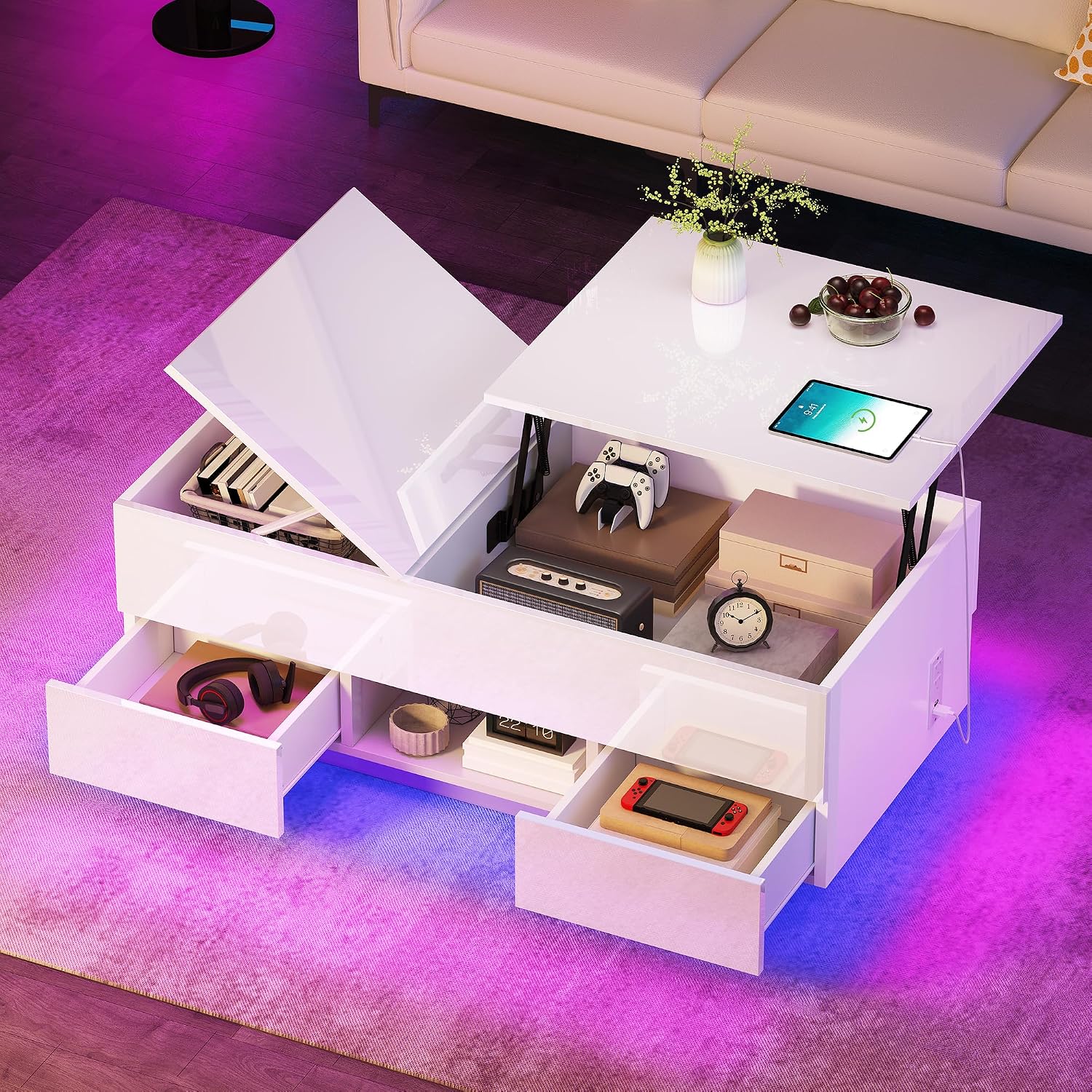 Amazon.com: YITAHOME LED Lift Top Coffee Tables for Living Room with ...