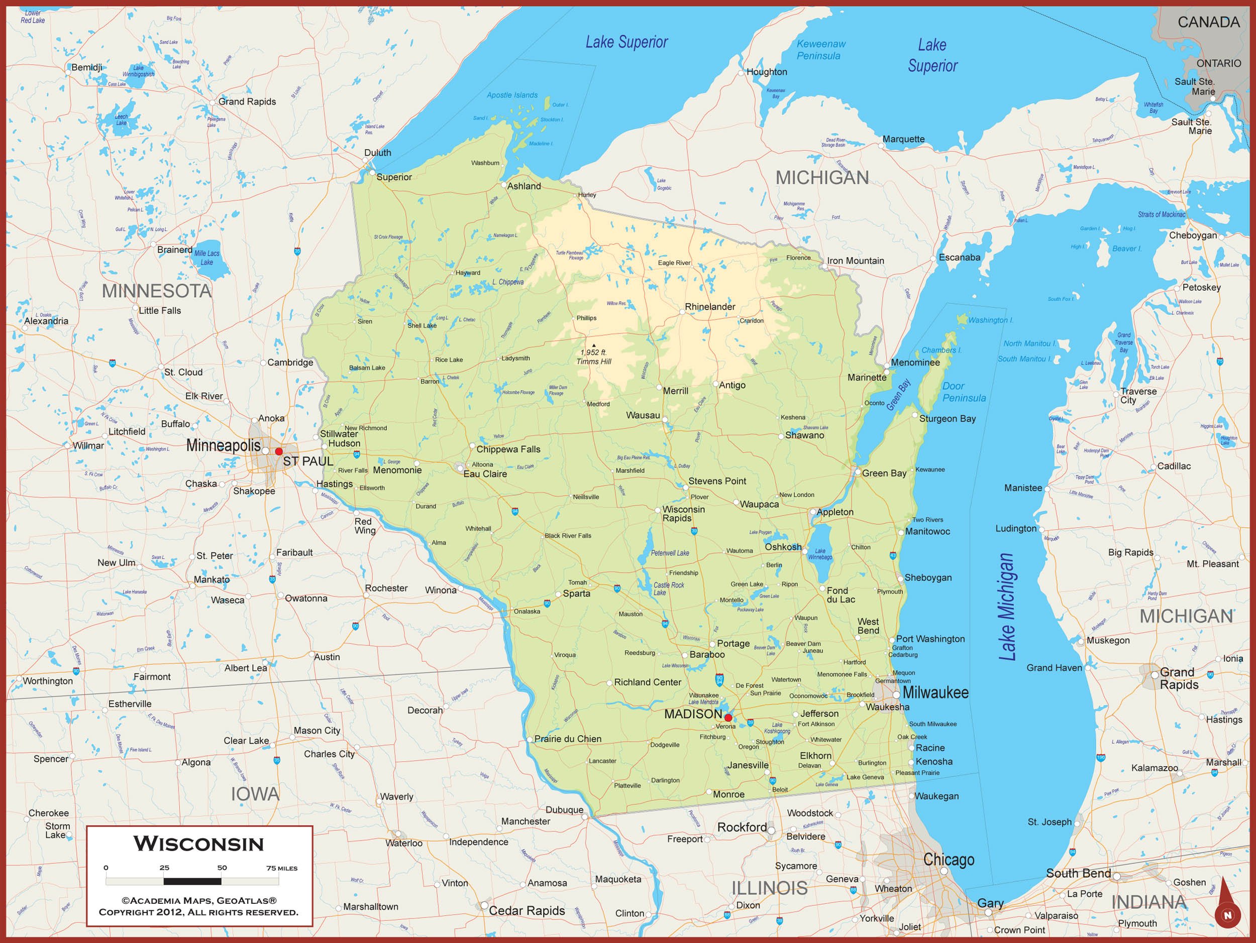 Mapa Oficial De Wisconsin Con Ciudades 107 Wisconsin Map Cities Stock