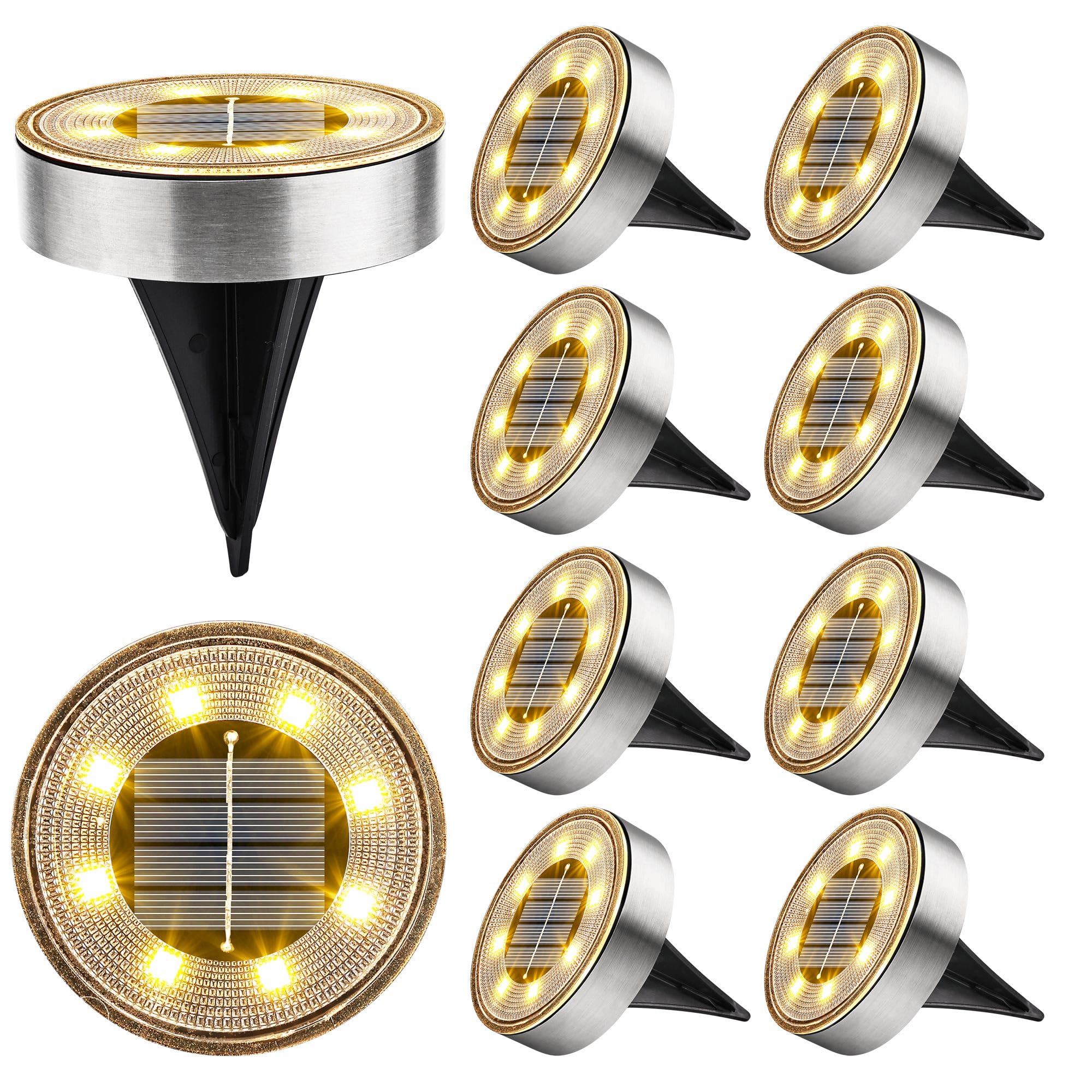 Joomer Solar Ground Lights, 10 Pack 8 LED Solar Lights Outdoor IP68 ...