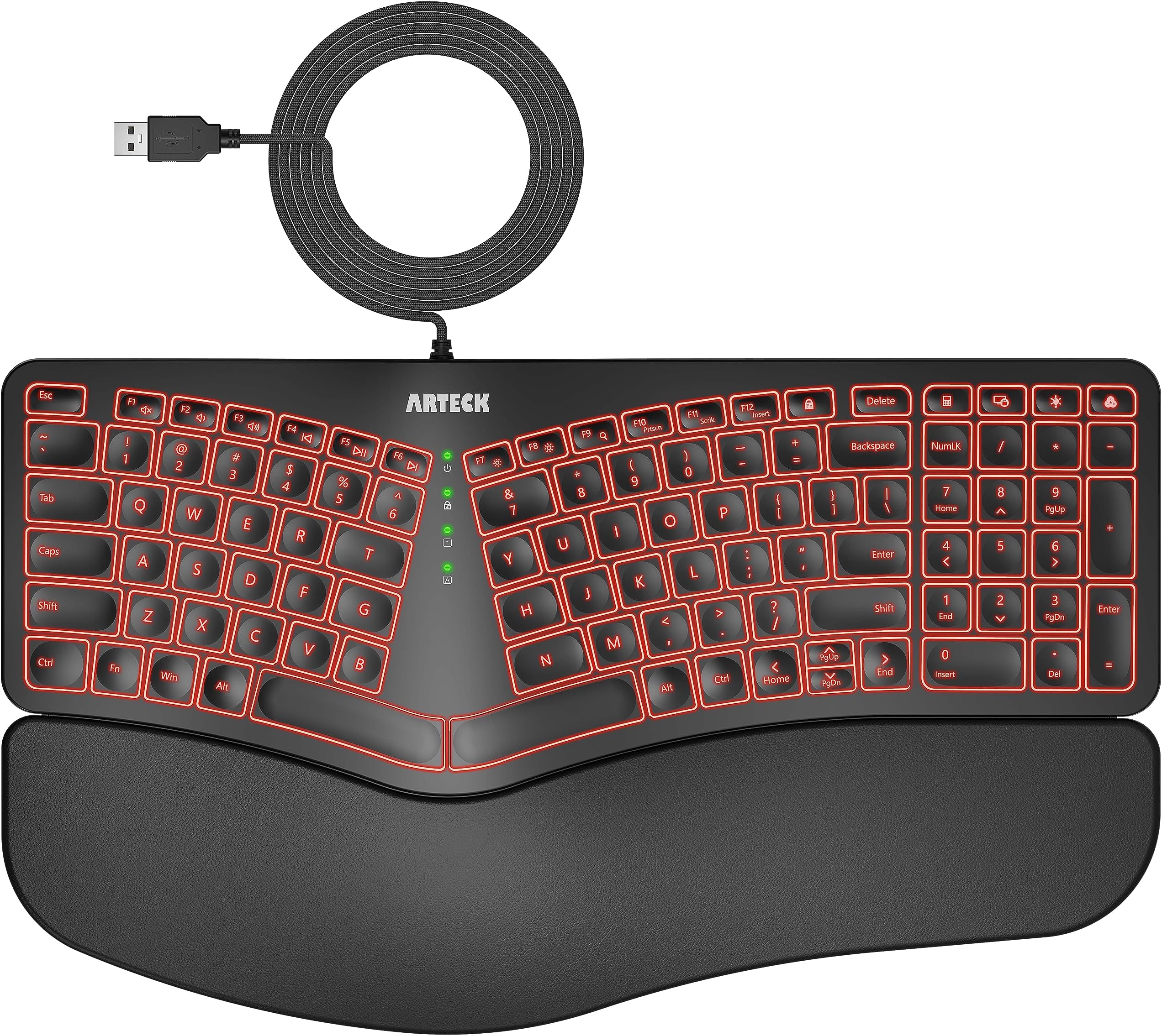 Arteck Ergonomic USB Wired Keyboard with Cushioned Wrist & Palm Rest ...