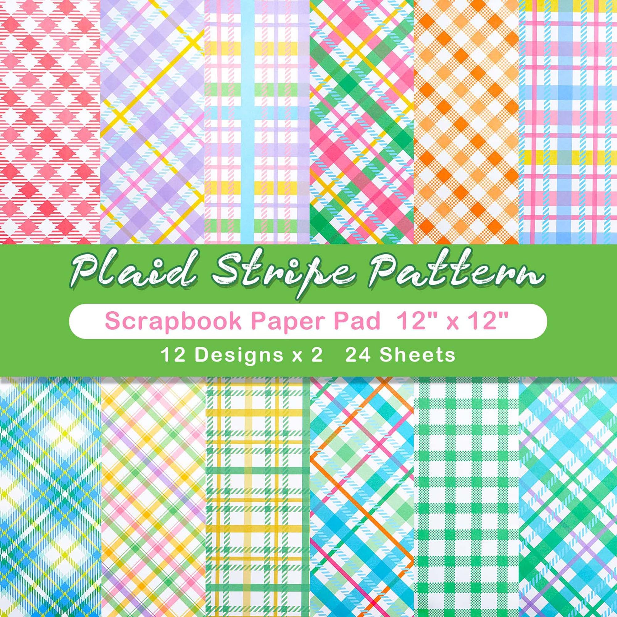 Amazon.com : PUIKSXER 12x12" Plaid Patterned Scrapbook Paper, 24 Sheets ...