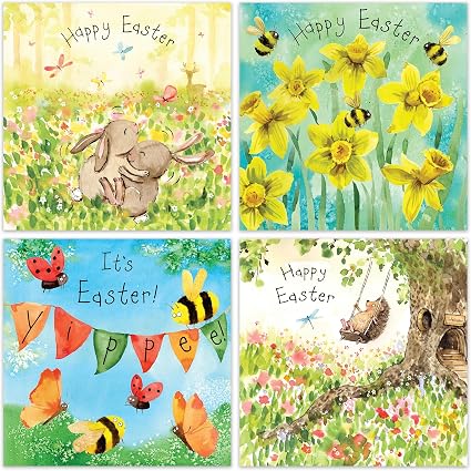Twizler Pack of 6 Easter Cards - 6 Different Designs - Cute Happy ...