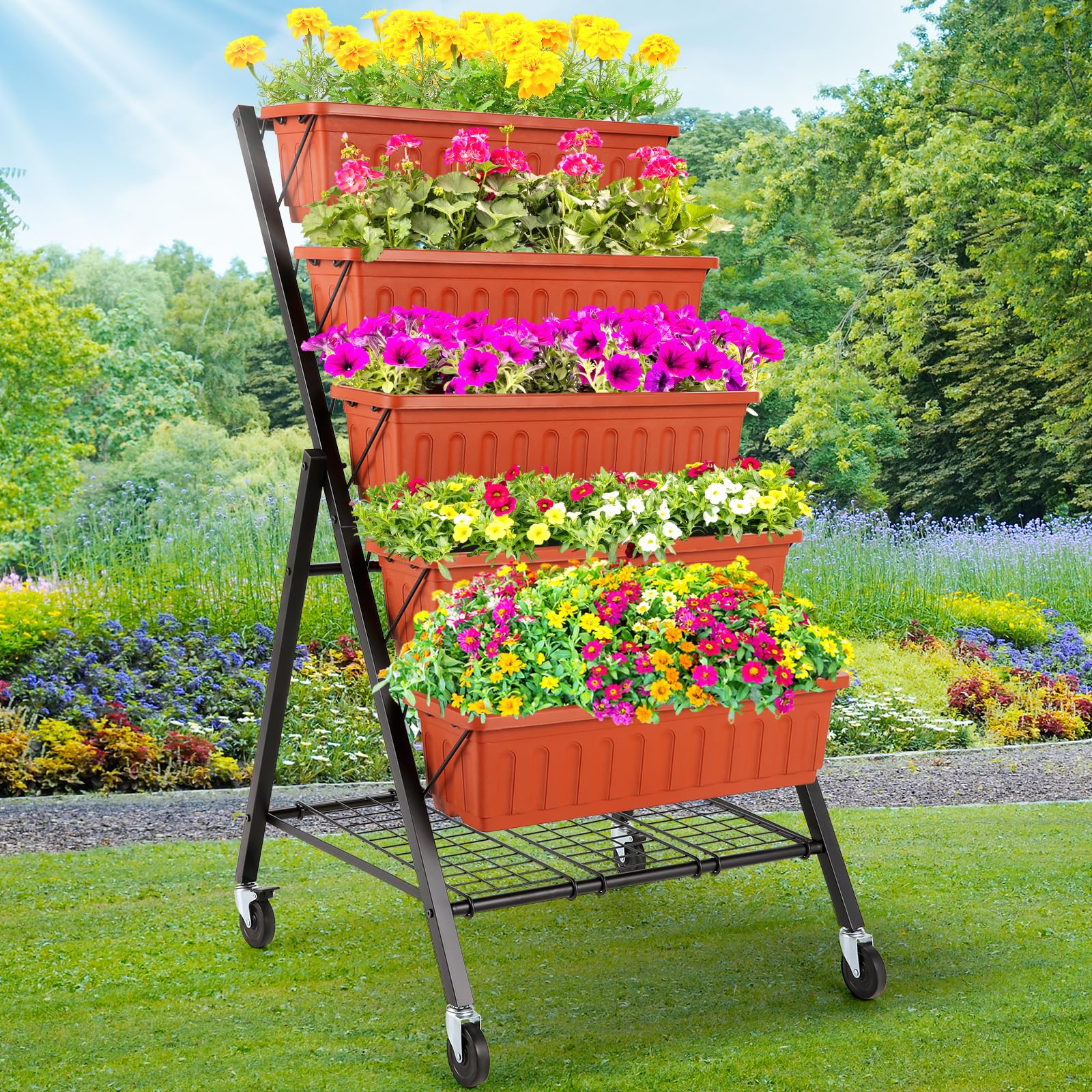 Amazon.com: Homdox 5-Tier Vertical Garden Bed with Lockable Caster ...