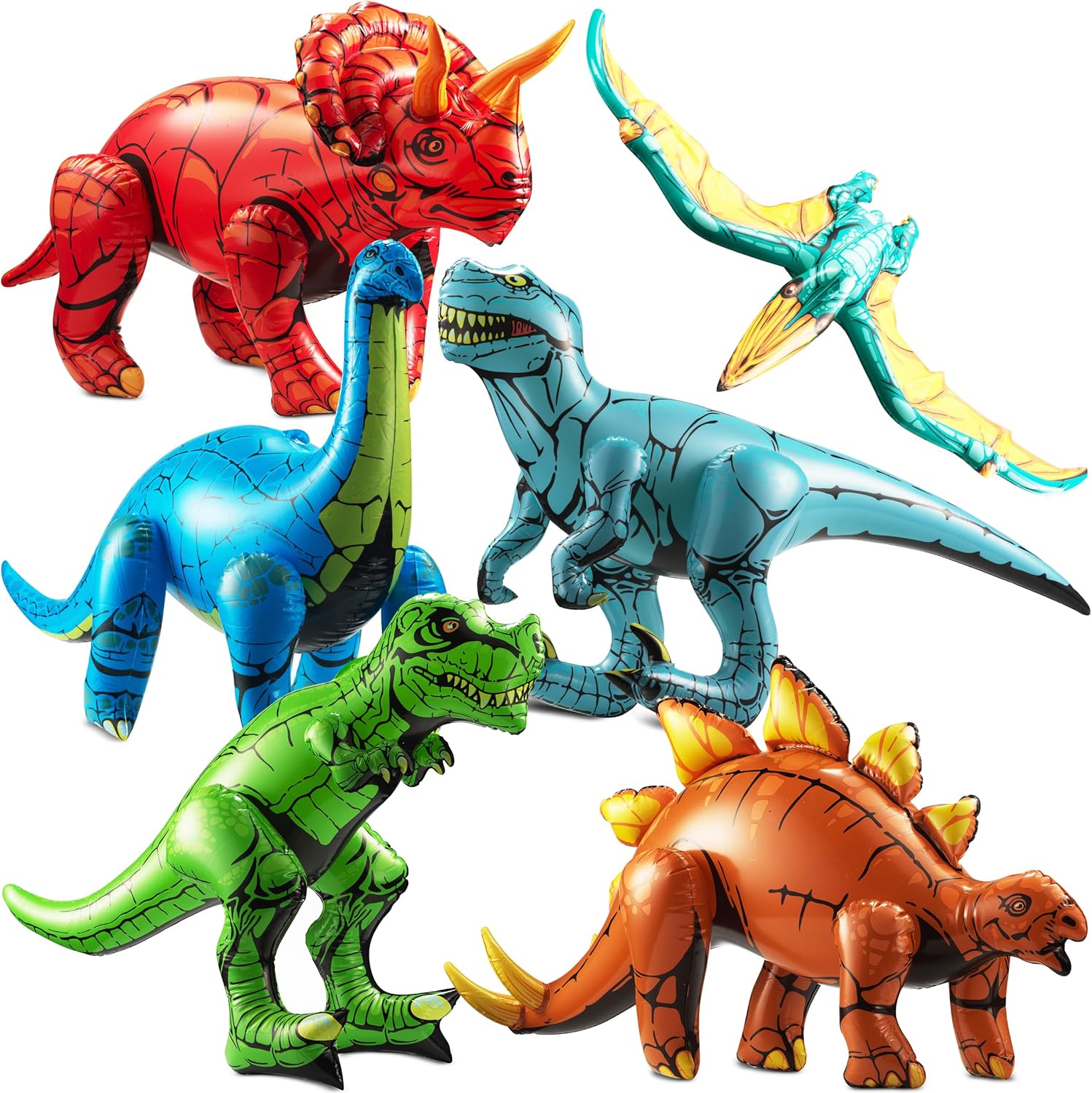 Amazon.com: Bedwina Inflatable Dinosaur Toys for Kids (Pack of 6) Large ...