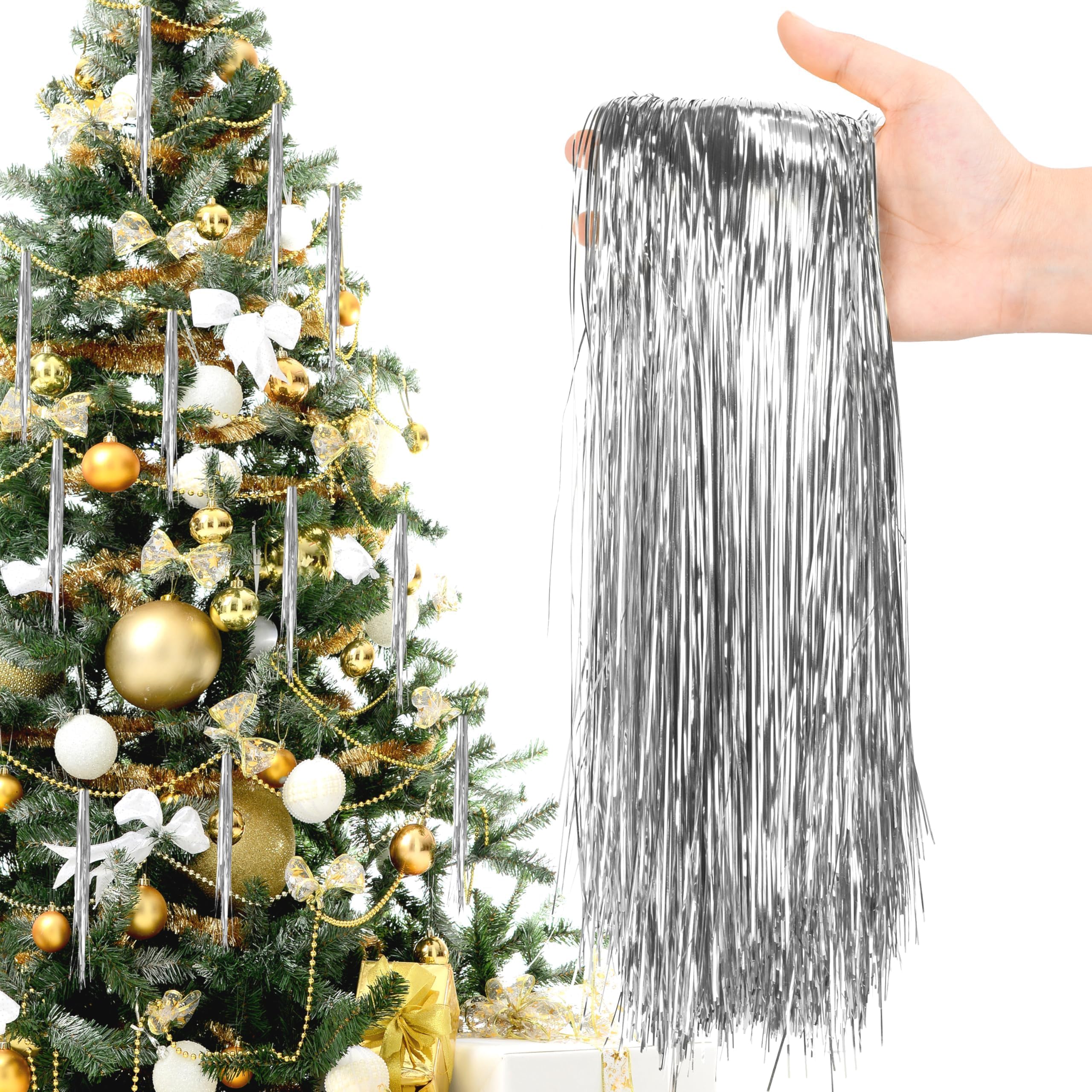 Amazon.com: 6000 Strands Silver Christmas Strand Tinsel Icicle,19.7 ...