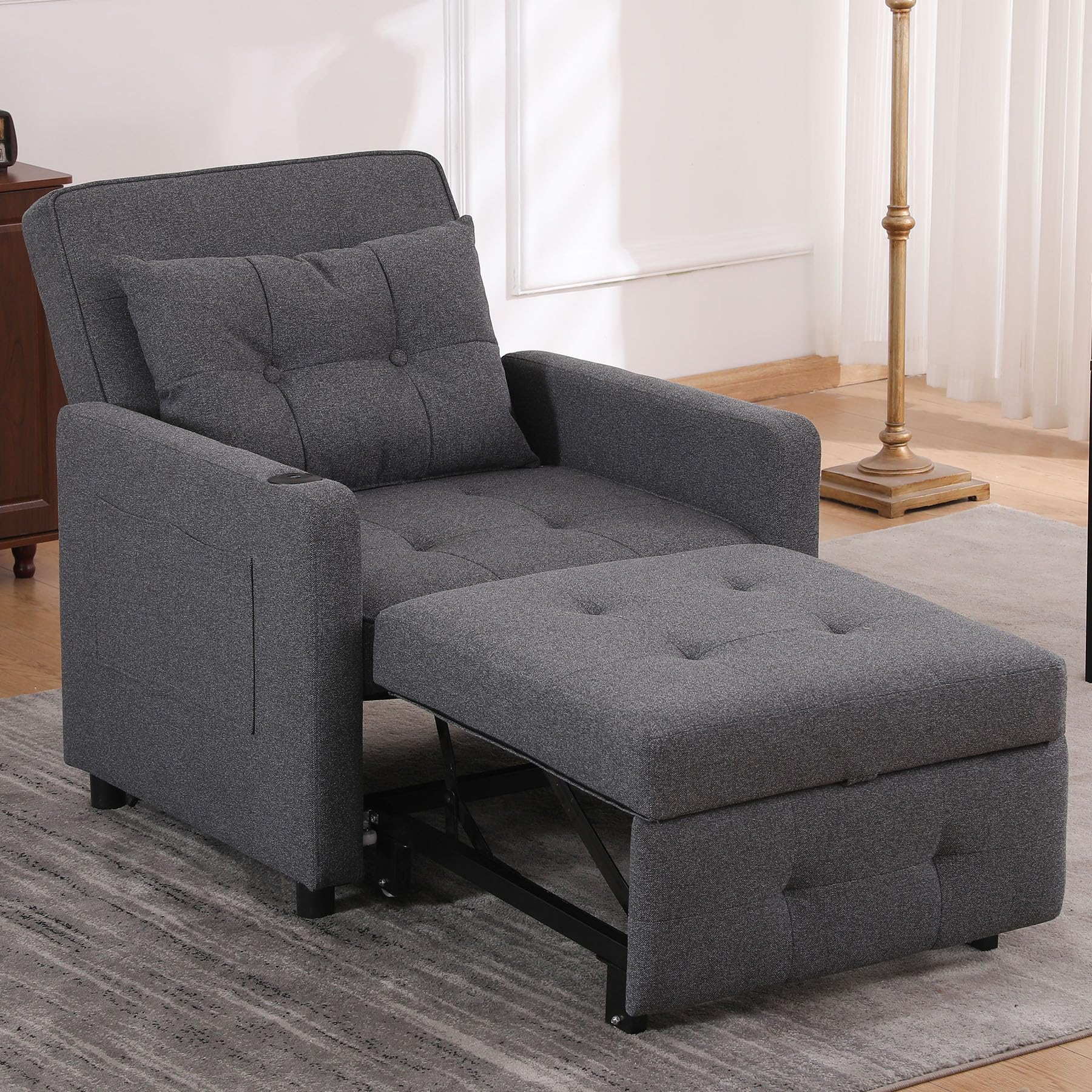 Amazon.com: MWrouqfur 3 in 1 Sleeper Chair with Pullout Couch, Convertible Lazy Sleeper Armrest ...