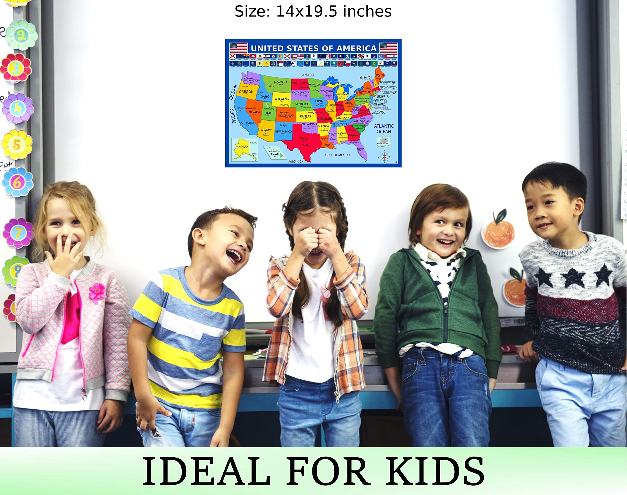 United States Map with State Flags Poster - Laminated Educational ...
