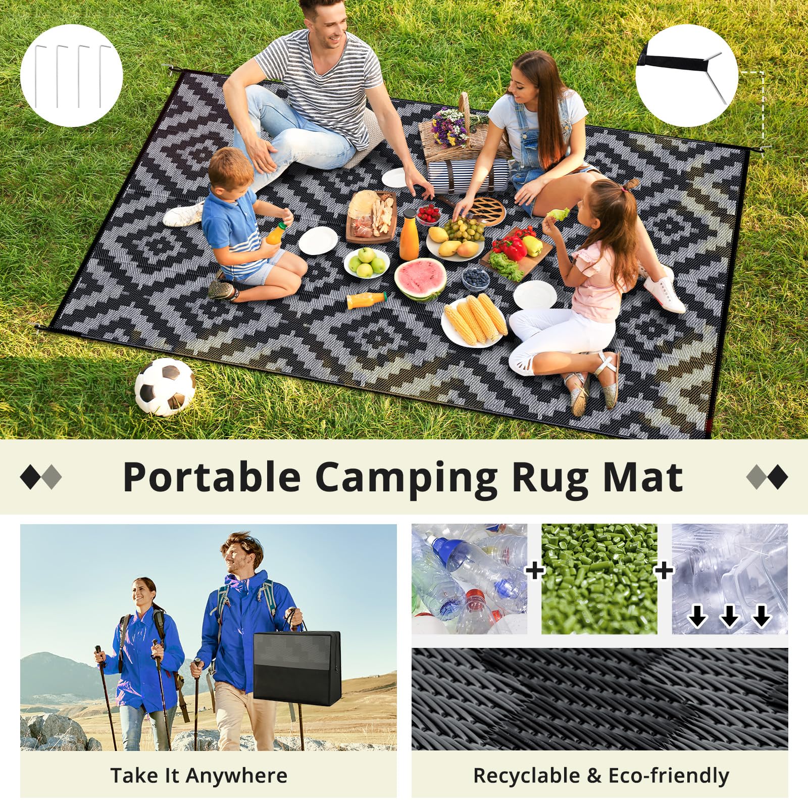 Outdoor Camping Rug Waterproof 5x8 Foot, Reversible Stain & UV ...