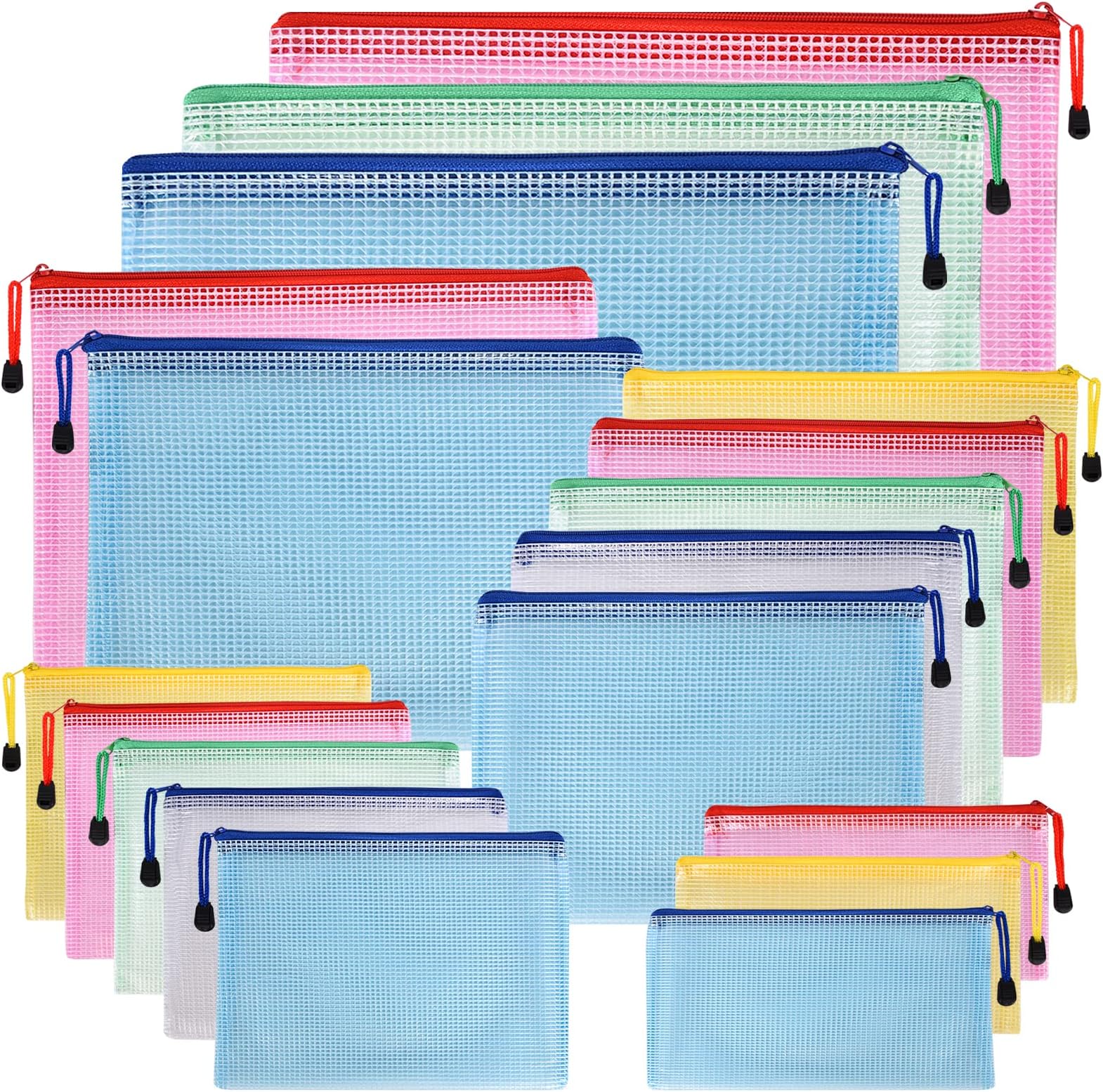 Brevanza 15 Pièces Pochette Document Zippée A4+A5+A6, PVC Mesh Zipper ...