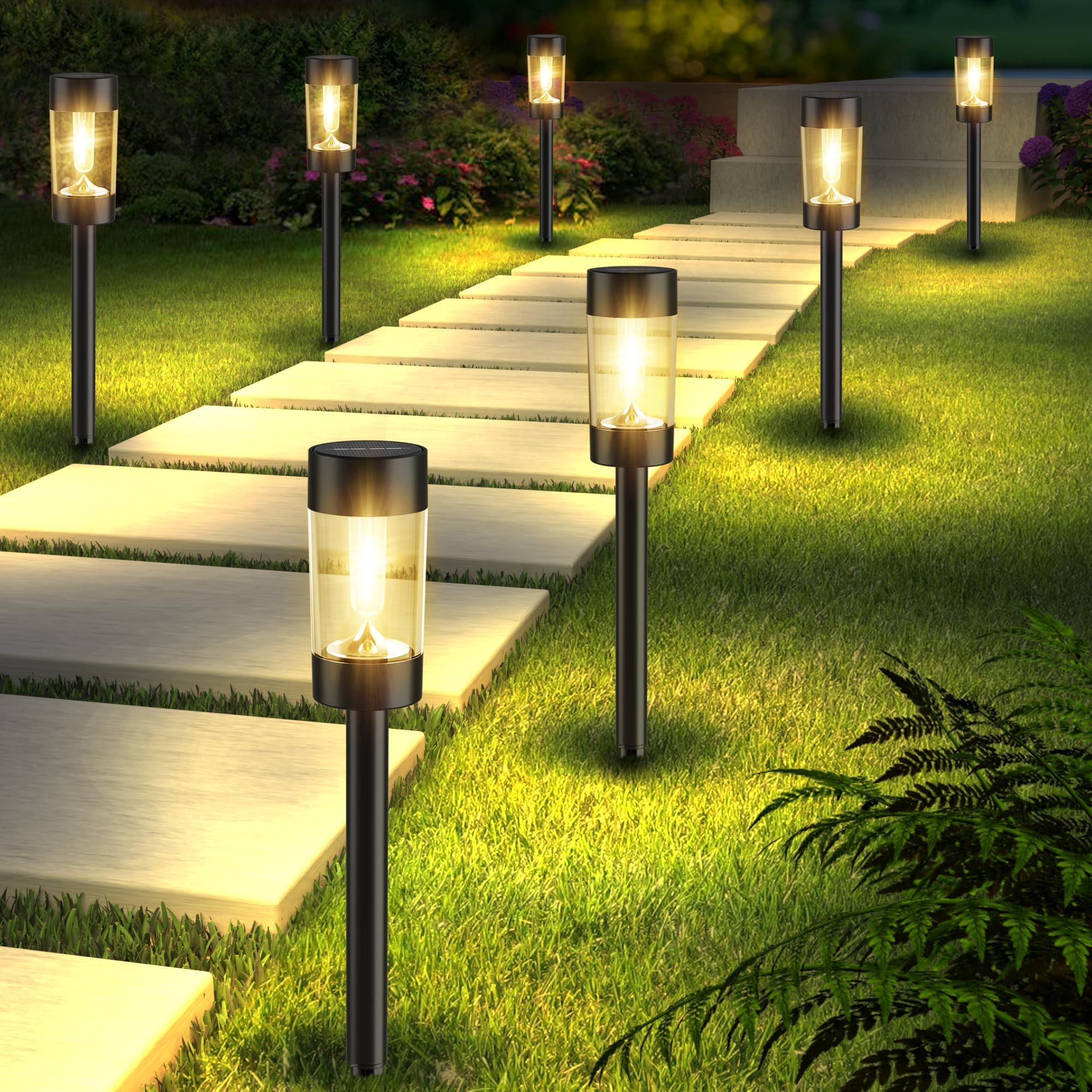 Solar Pathway Lights 12 Pack, IP65 Waterproof Auto On/Off Landscape ...