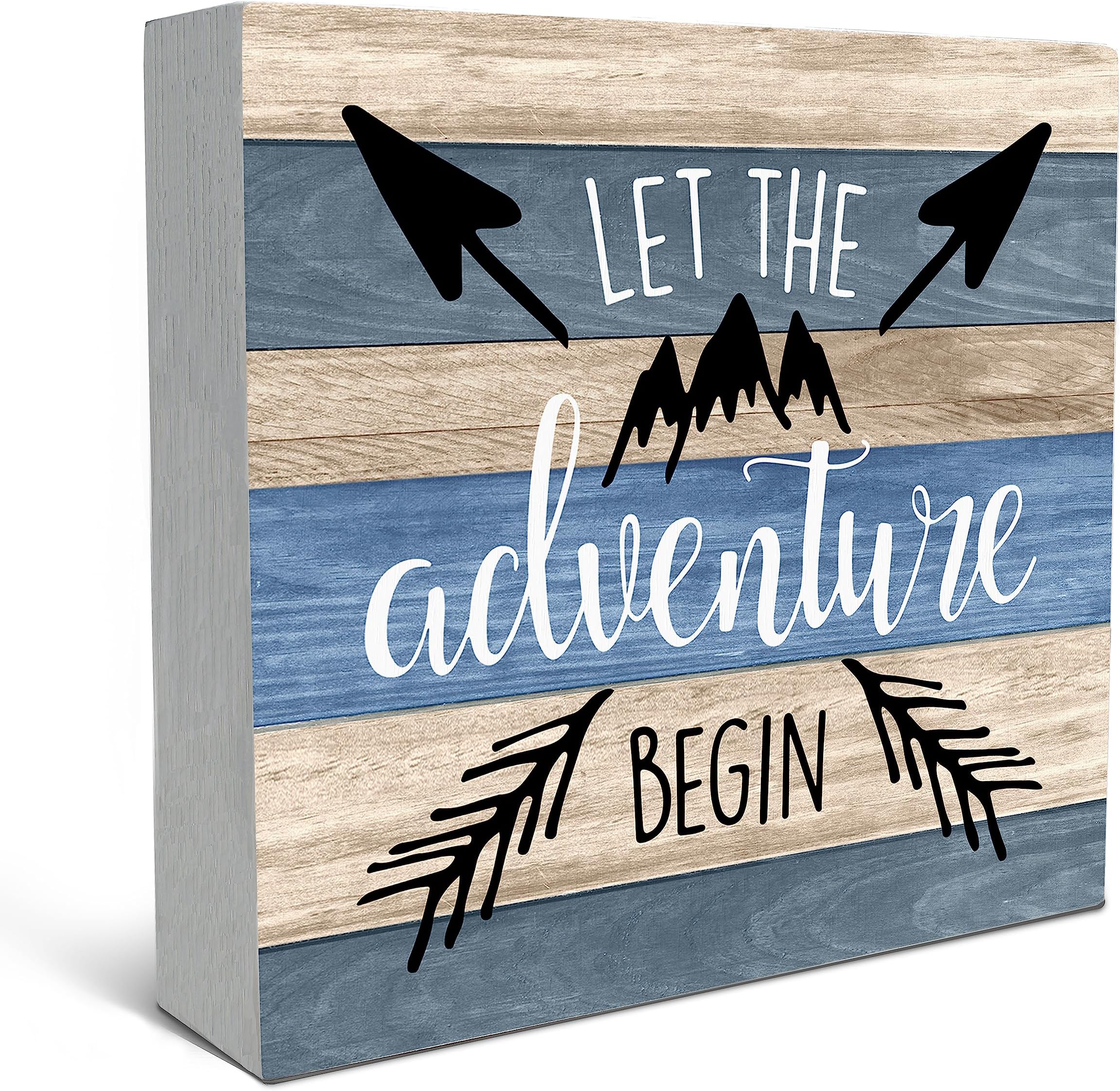 Amazon.com: Adventure Awaits Wood Box Sign Home Decor Rustic Adventure ...