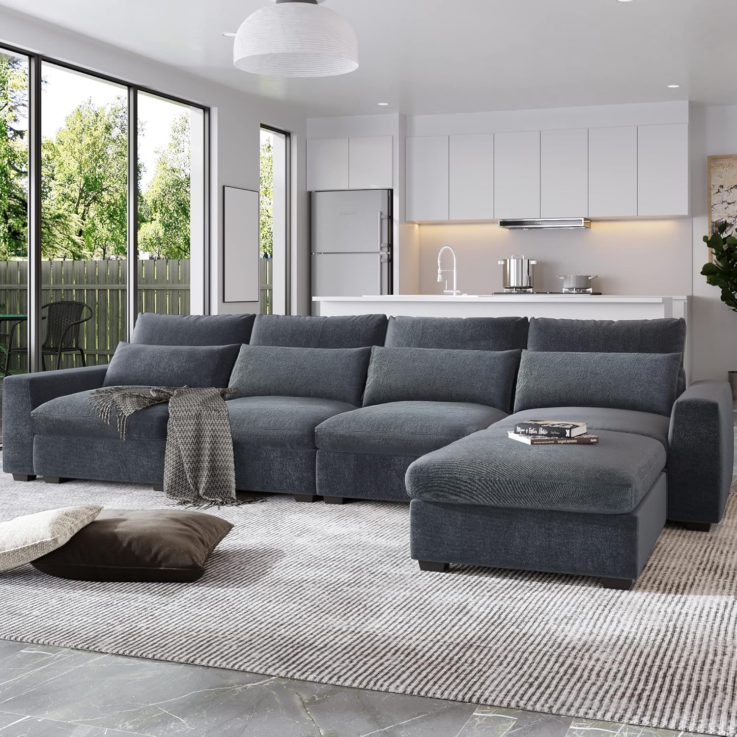 Amazon.com: Modern Large L-Shape Feather Filled Sectional Sofa ...