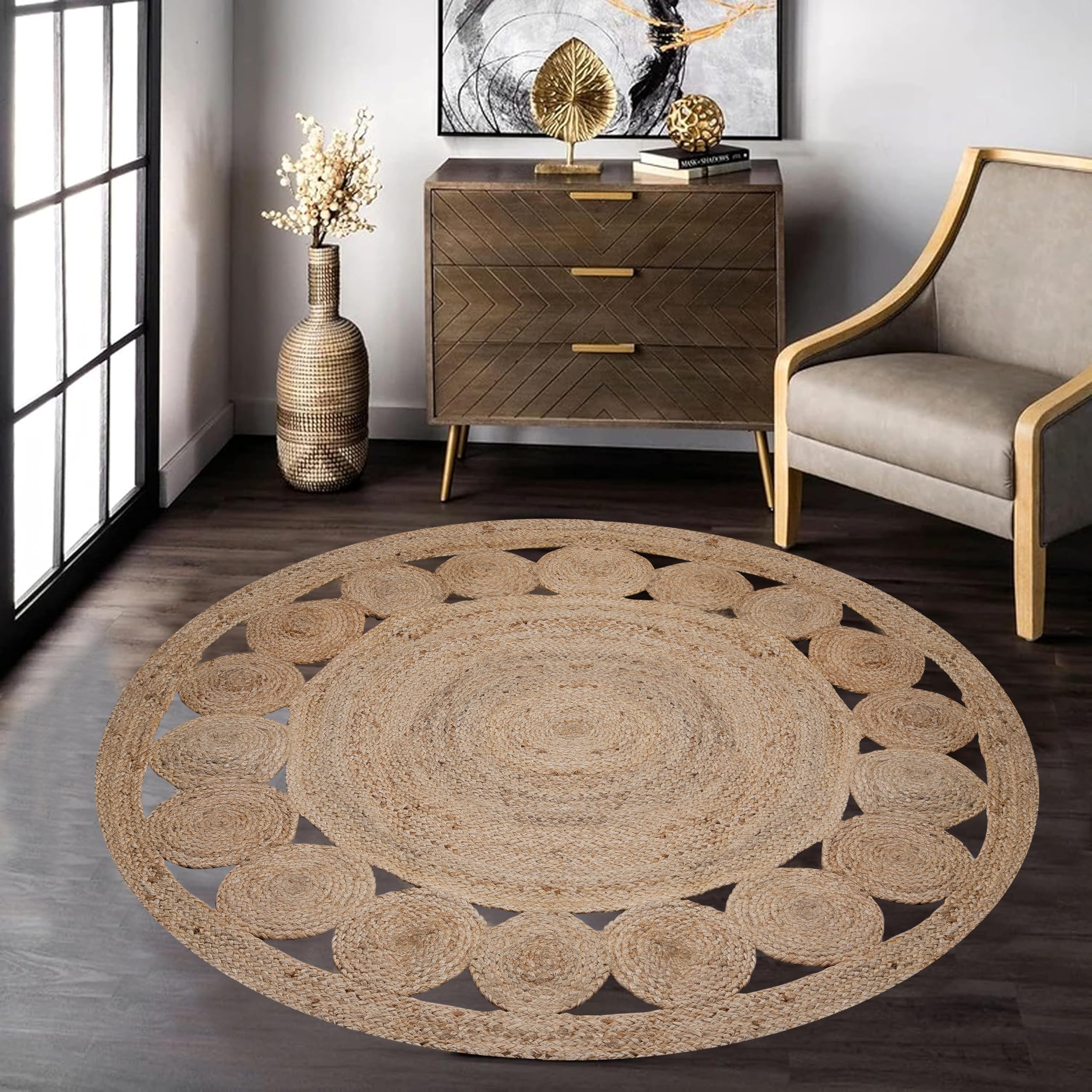 Amazon.com: Savi Home Hand Woven Jute Braided Dot Rug, 3' Round ...