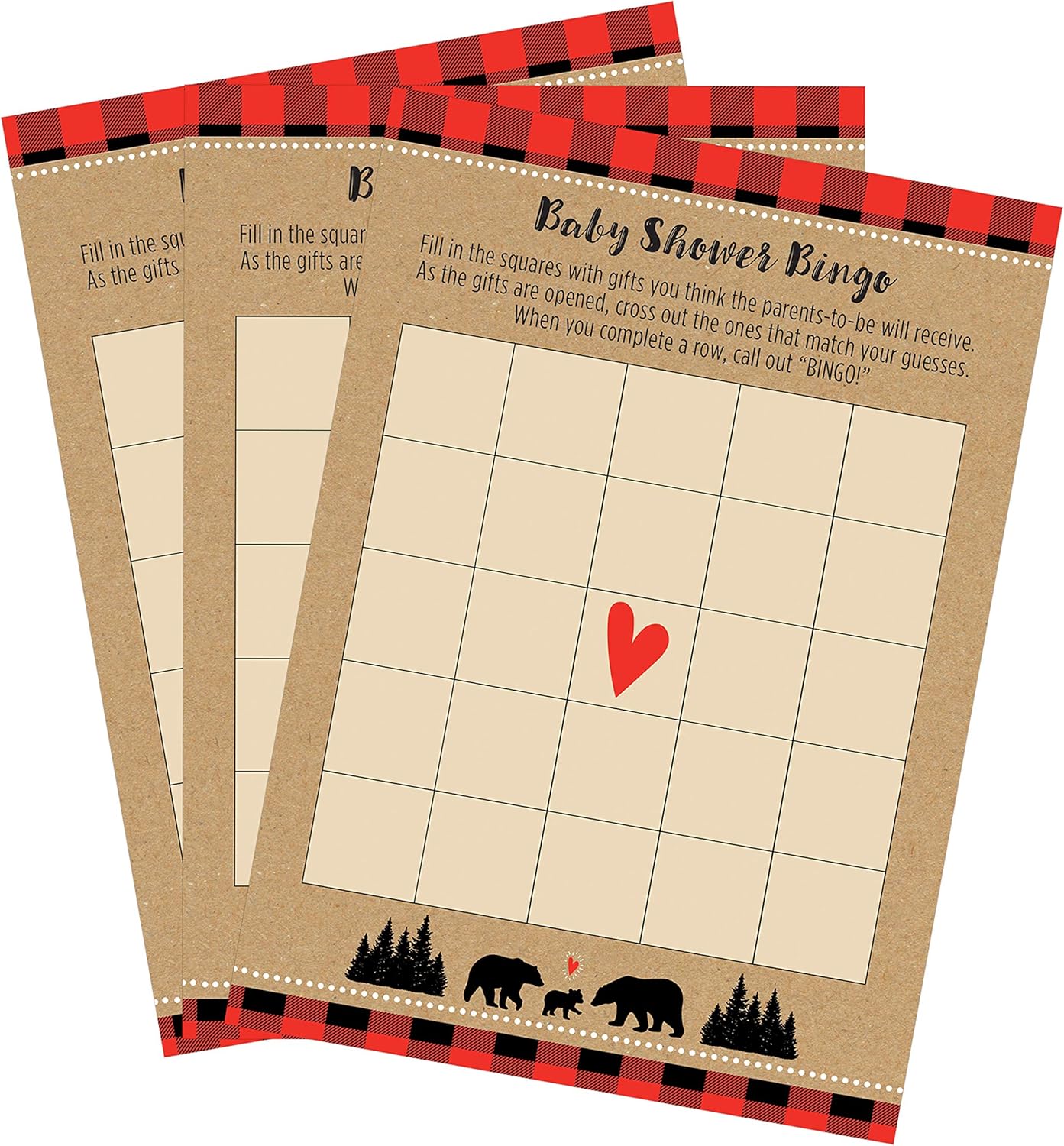 Amazon.com: Lumberjack Buffalo Plaid Baby Shower BINGO Game - 24 count ...