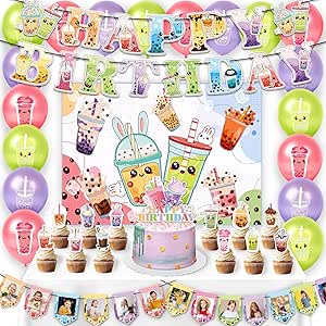 Amazon.com: Boba Tea Party Decorations Milk Tea Themed Party Supplies ...