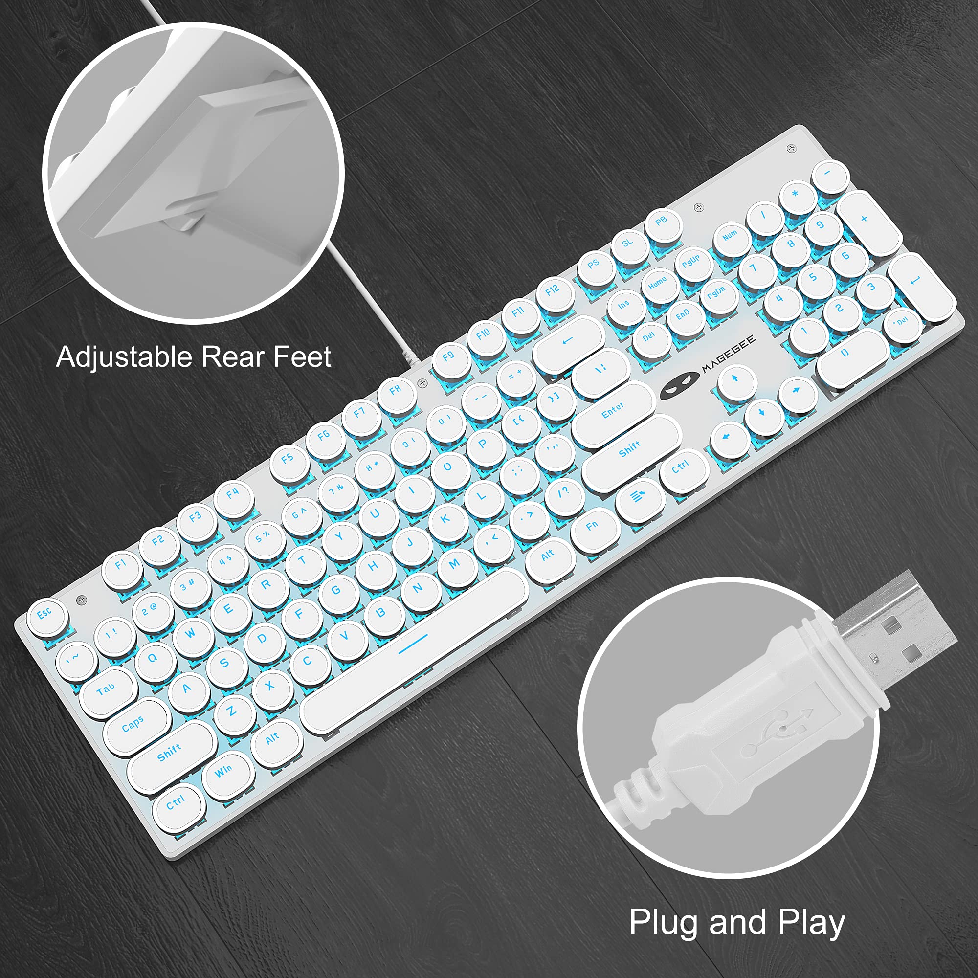 Typewriter Style Mechanical Gaming Keyboard, White Retro Punk Gaming ...