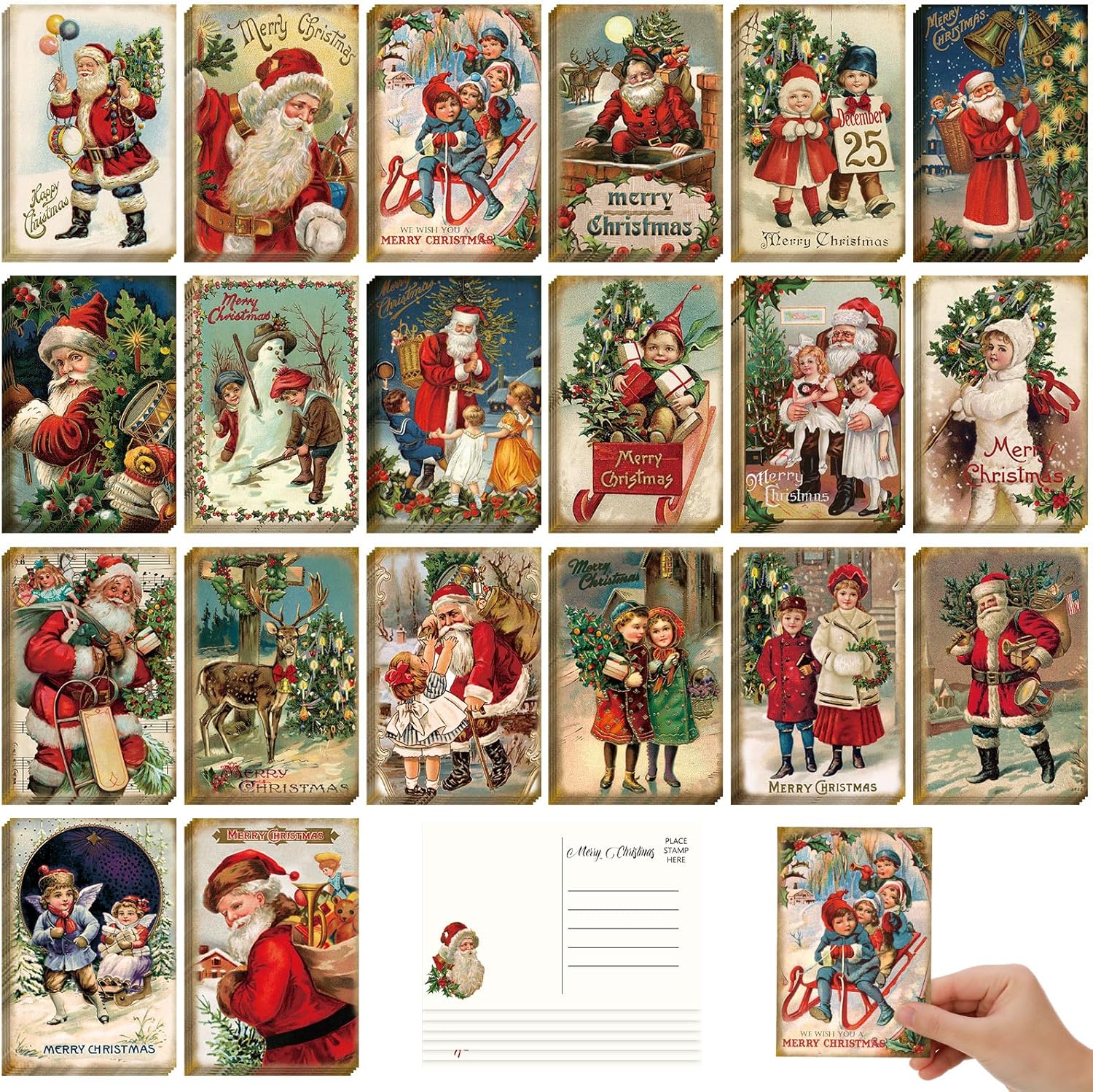 Amazon.com : Nuanchu 80 Pcs Vintage Christmas Postcards 4'' x 6" Santa ...