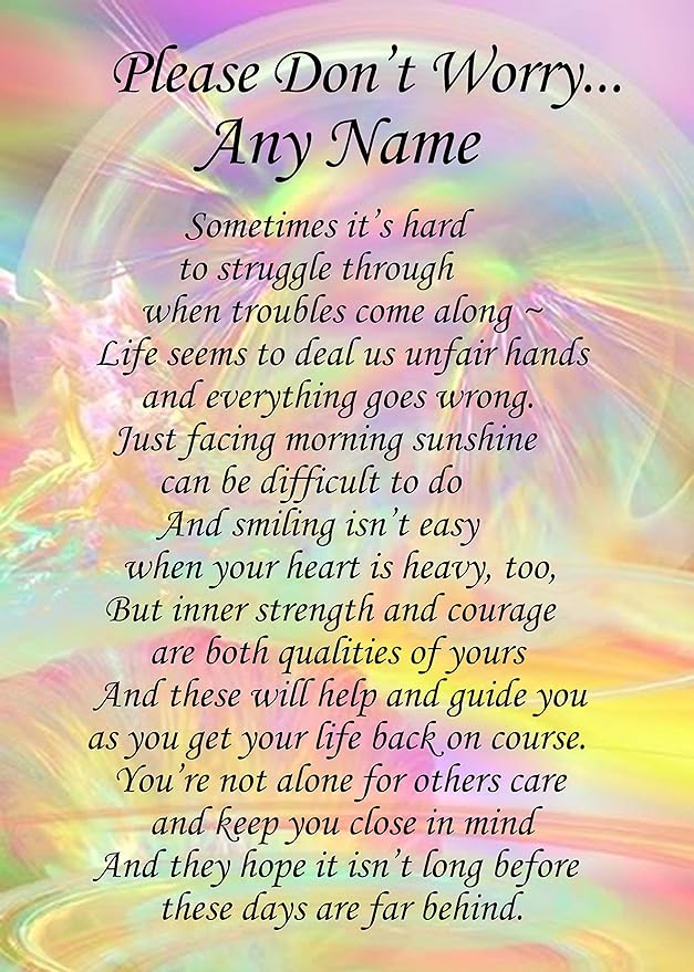 Personalised Don't Worry Poem Verse Greeting Card : Amazon.co.uk ...