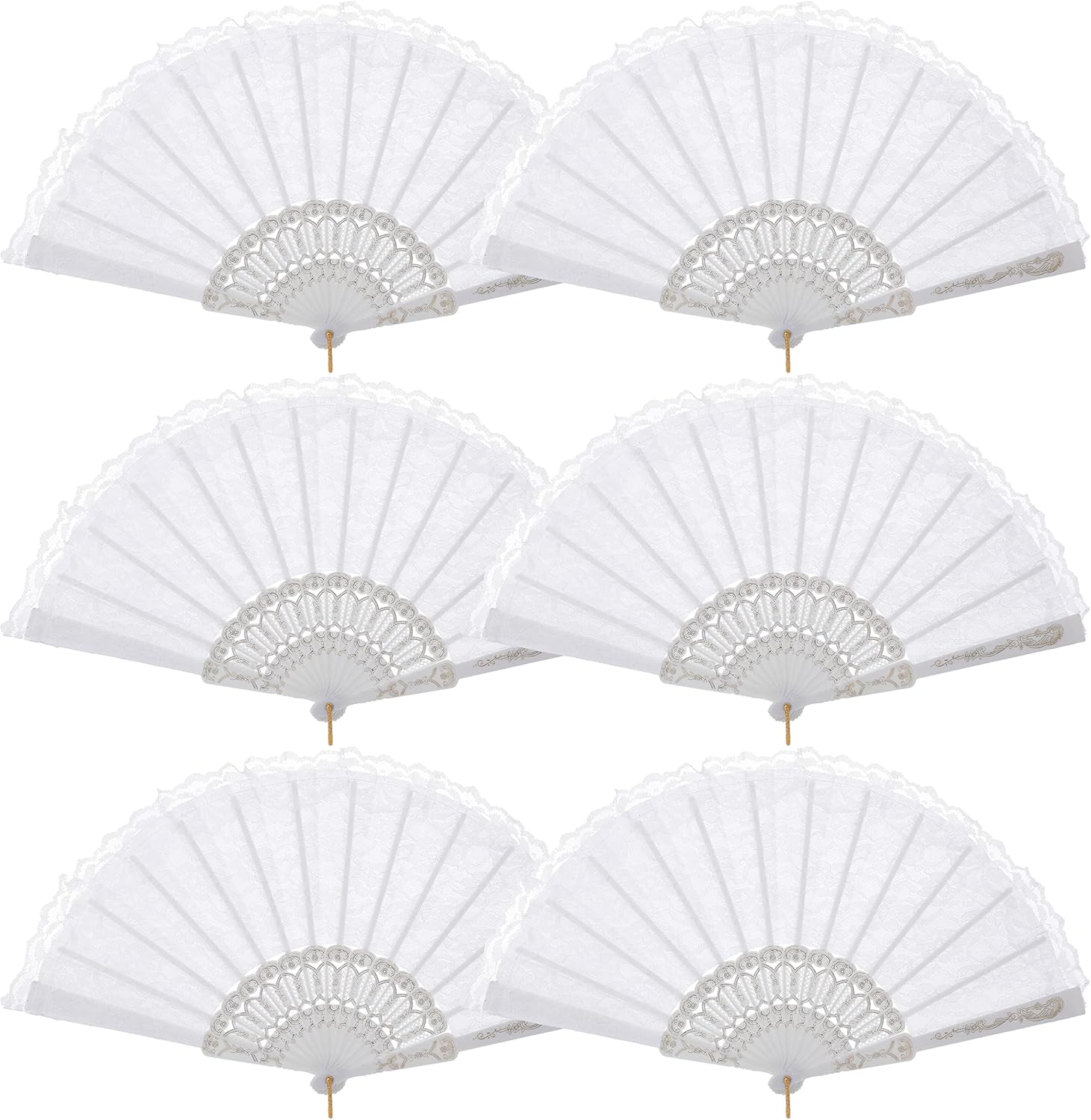 Amazon.com: BABEYOND 6pcs White Lace Folding Hand Fan Handheld Folding ...