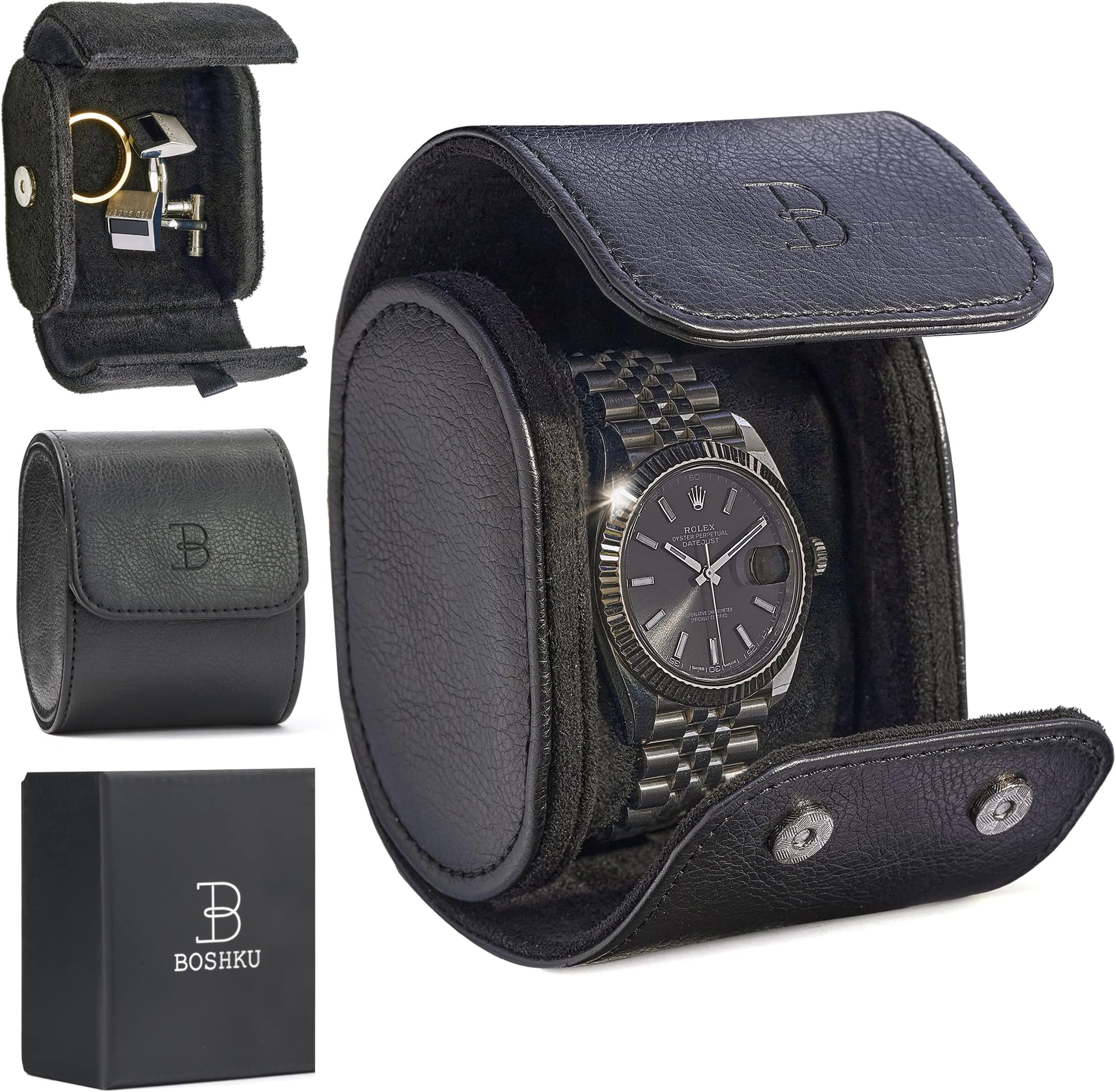 Amazon.com: Black Carbon Fiber 2 Watch Roll Travel Case with Cufflink ...