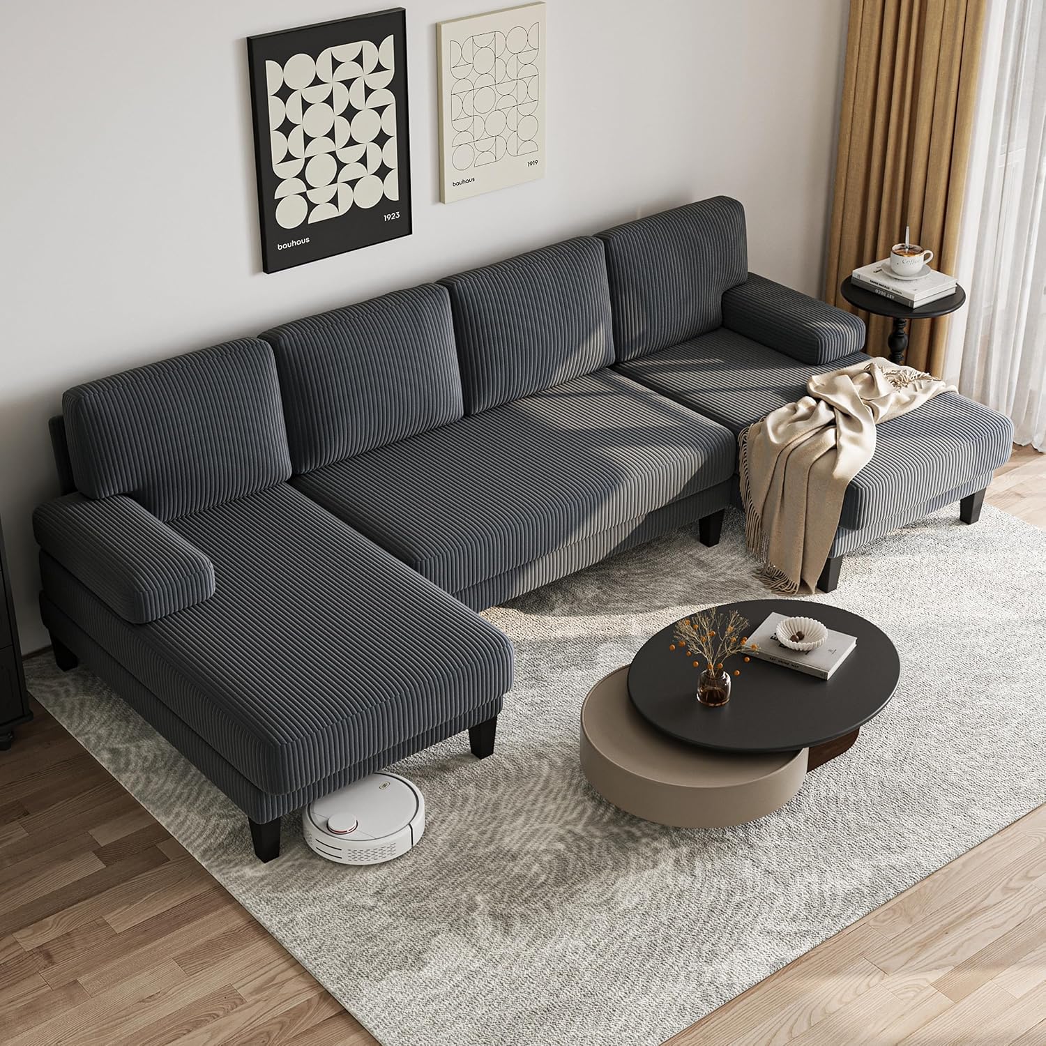 Amazon.com: ASAHREE 112'' Corduroy Sectional Couches for Living Room ...