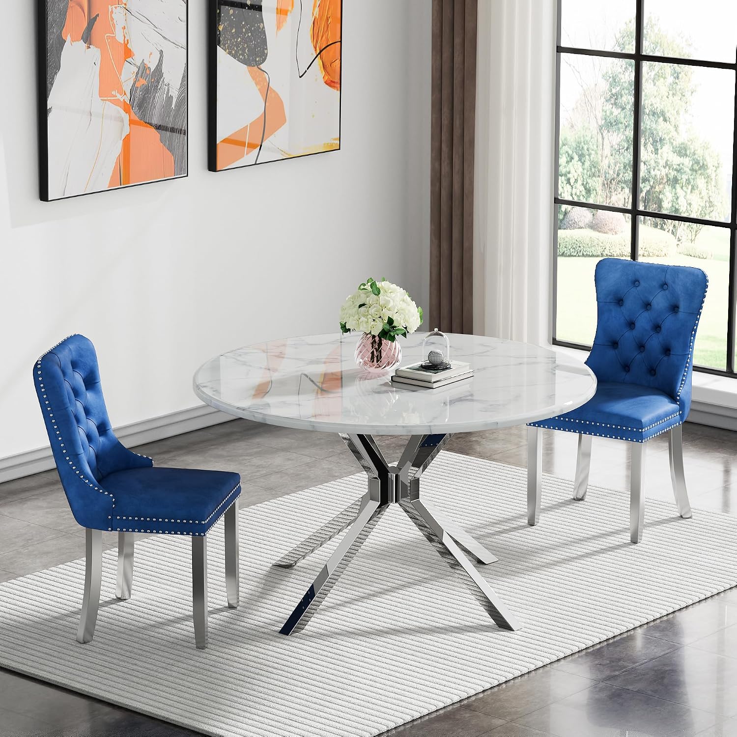Amazon.com - HomVent 47" Faux Marble Round Dining Table Set, Circle ...