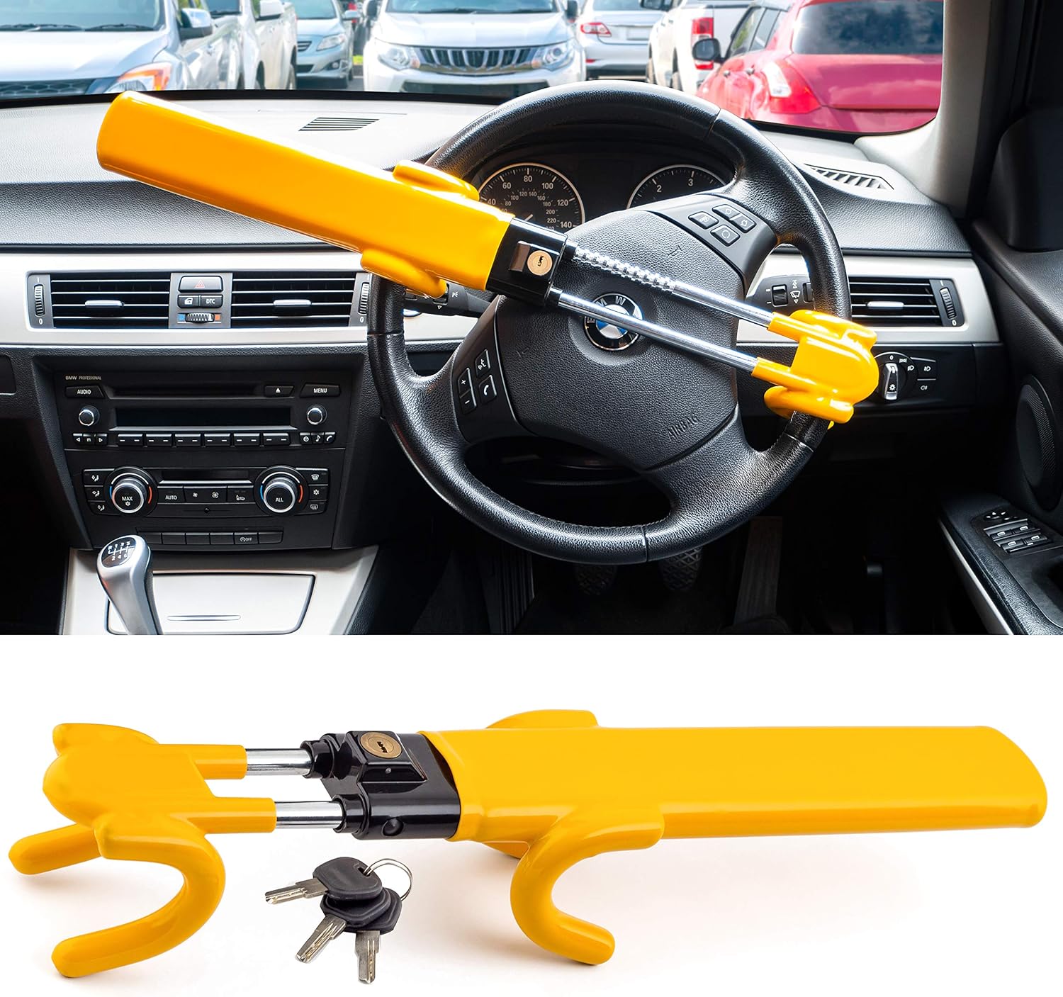 Twin Bar Steering Wheel Lock Stop Thieves Stealing Your Car Universal ...