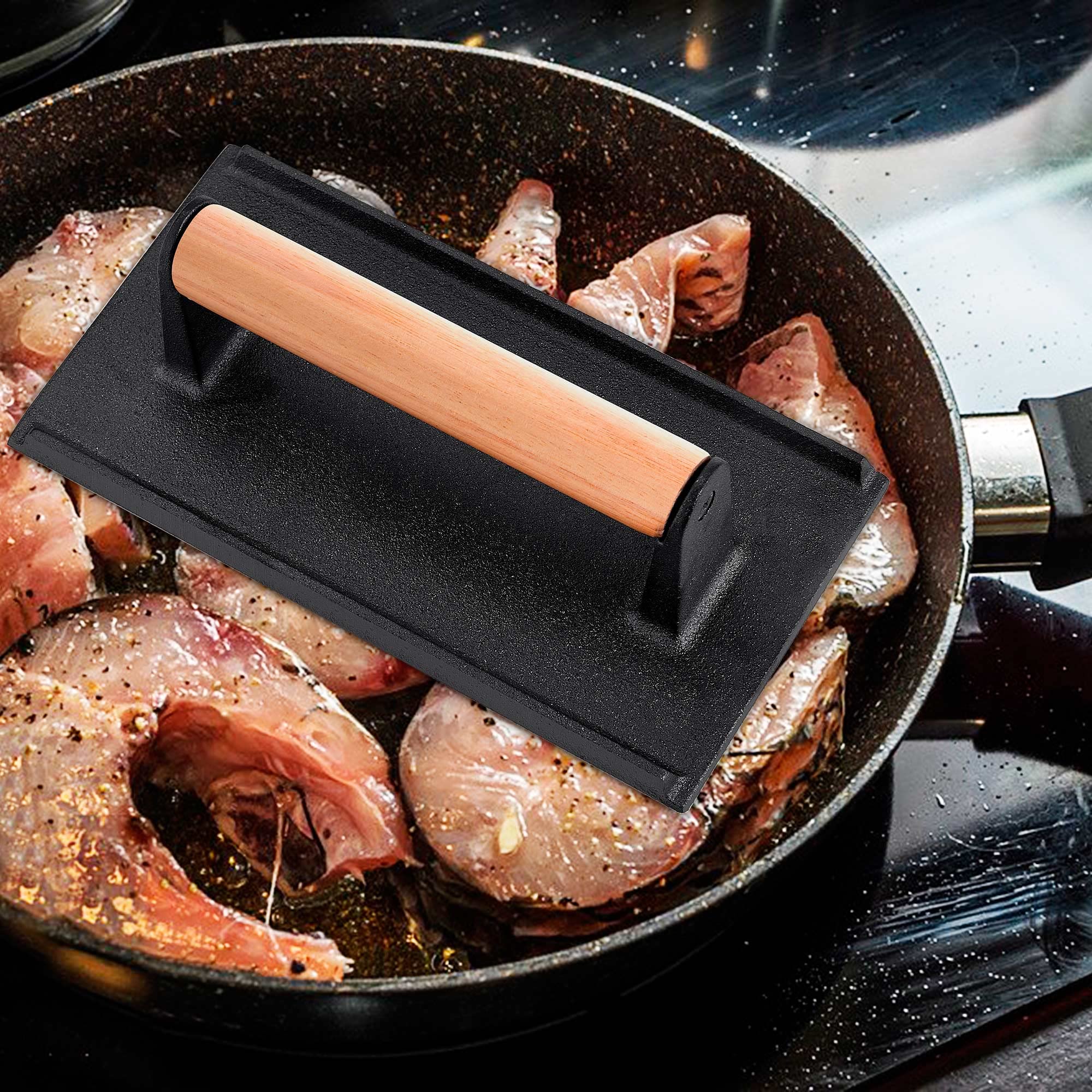 Leonyo Cast Iron Burger Press Set of 3, Rectangle Heavy Duty Bacon Meat ...