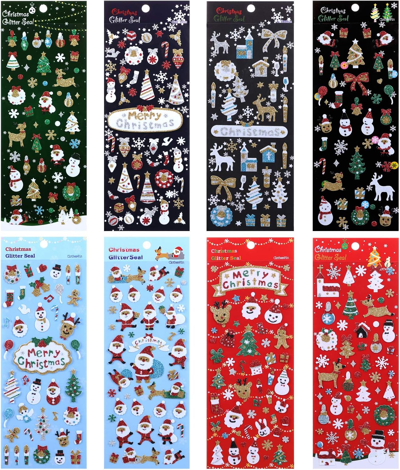 Amazon.com: KESOTE 5 Sheets Christmas Glitter Stickers, Self-Adhesive ...