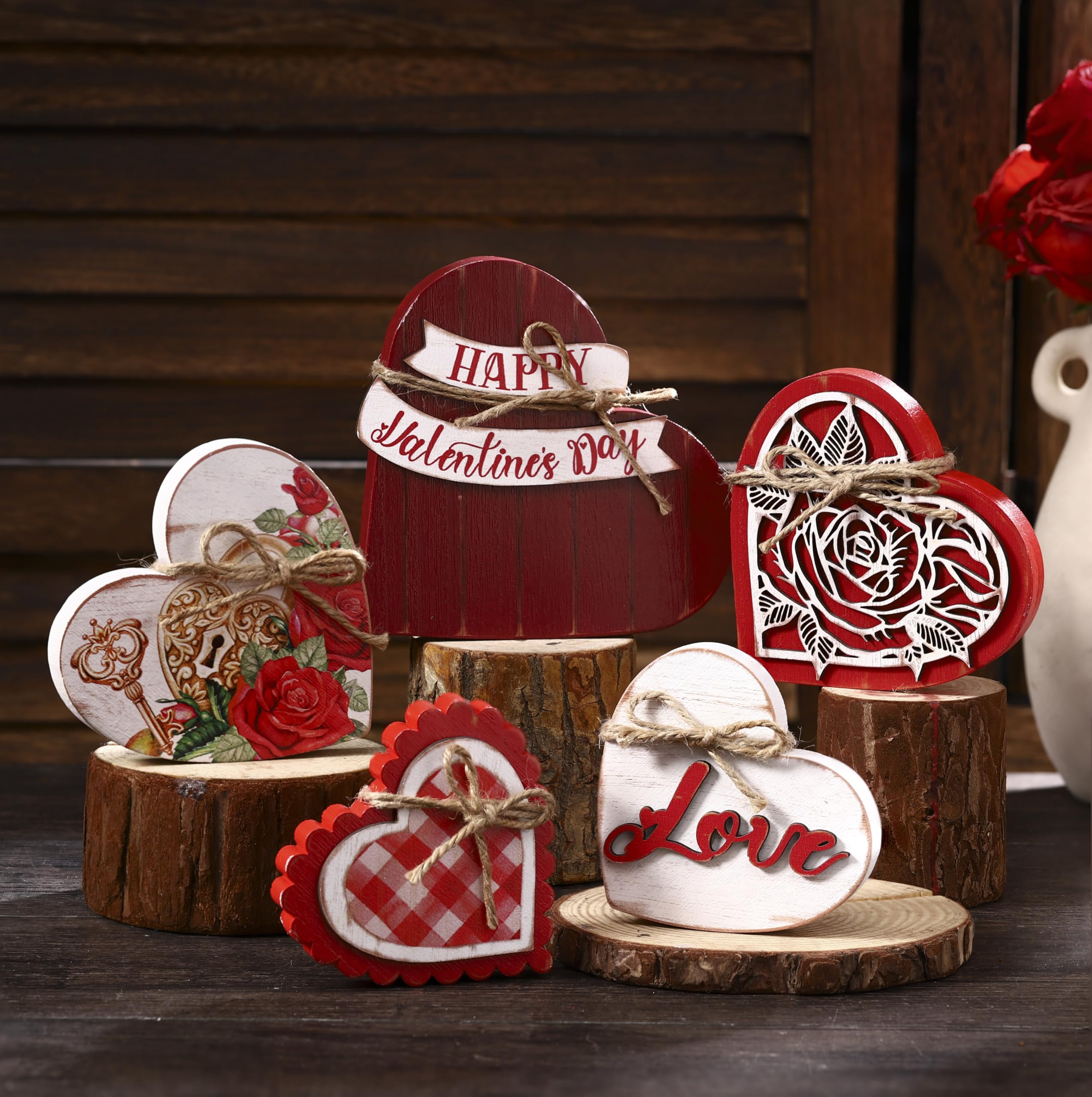 Amazon.com: Cinnvoice 5 Pcs Valentines Day Table Decorations Love Heart ...