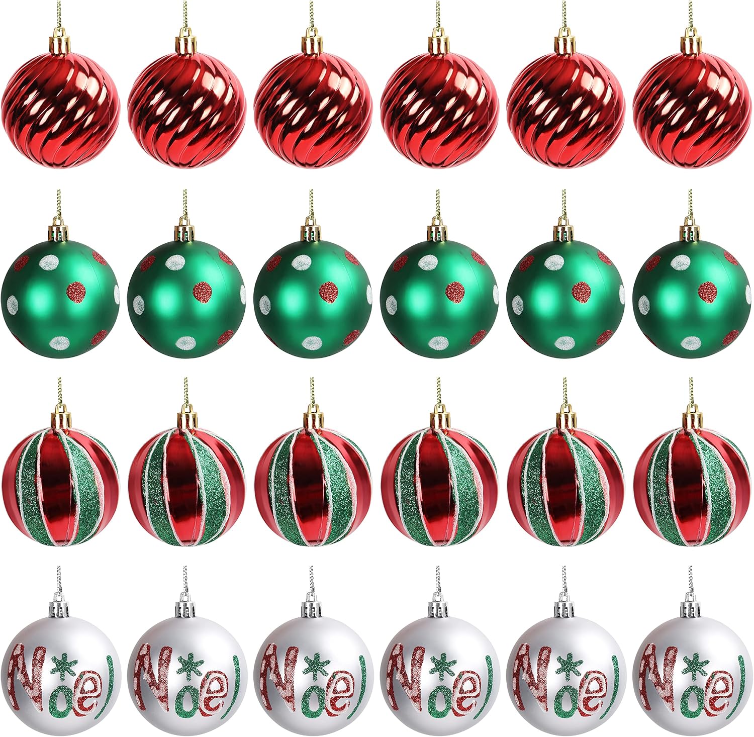 Belle Vous Red, Green & Silver Christmas Baubles (24 Pack) - 7cm/2.76 ...