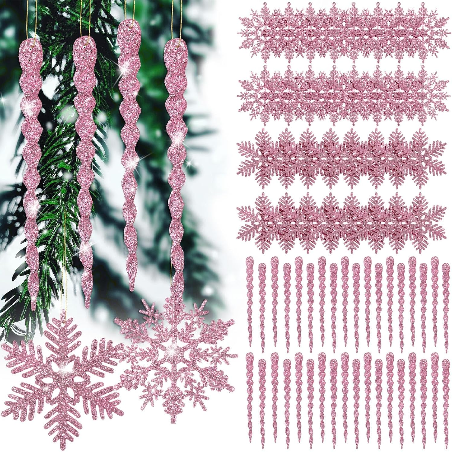 Amazon.com: Deekin 72 Pieces Snowflake Icicle Ornaments for Christmas ...