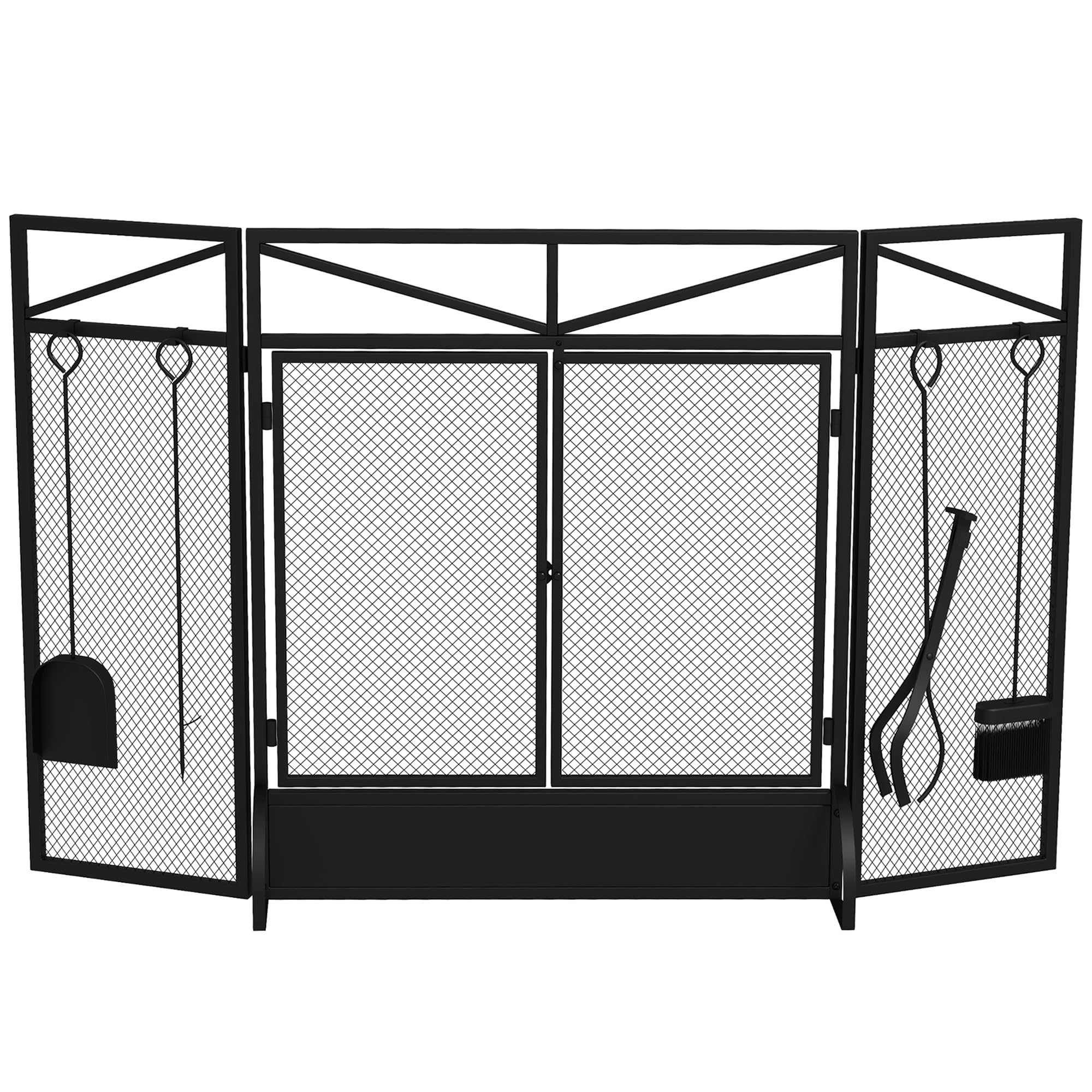 HOMCOM 3 Panel Folding Fire Guard Screen with Fireplace Tool Sets and ...
