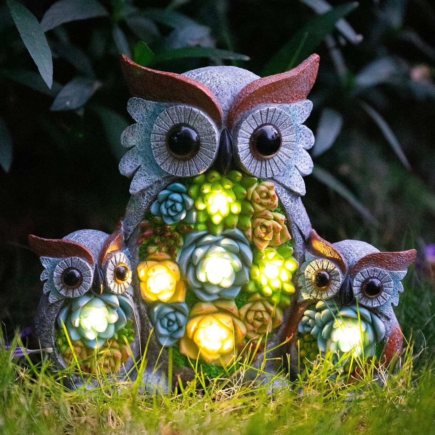 Candieslife Solar Garden Statue Lights Owl Figurine with LED Lights ...