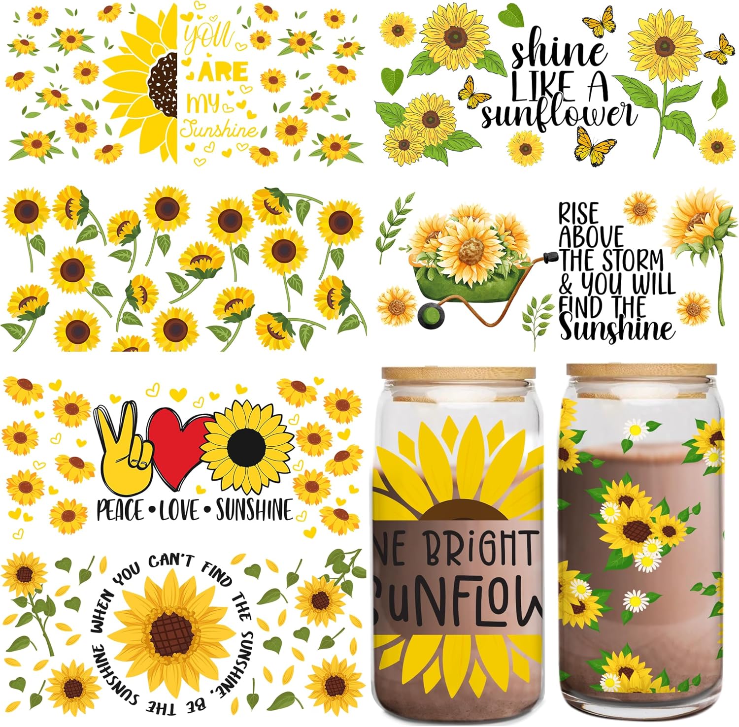 Amazon.com: UV DTF Cup Wraps Sticker - 8 Sheets Sunflower UV DTF for 16 ...