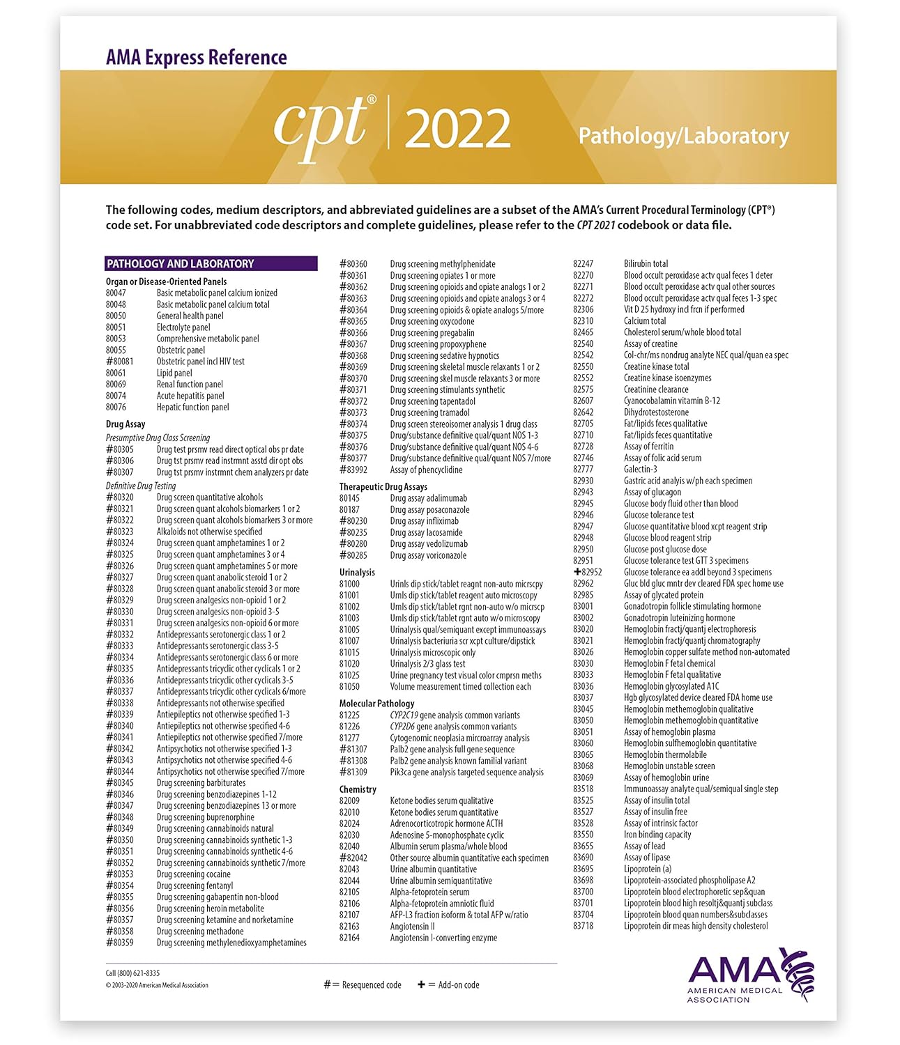 CPT Express Reference Coding Card 2022: Pathology/Laboratory ...